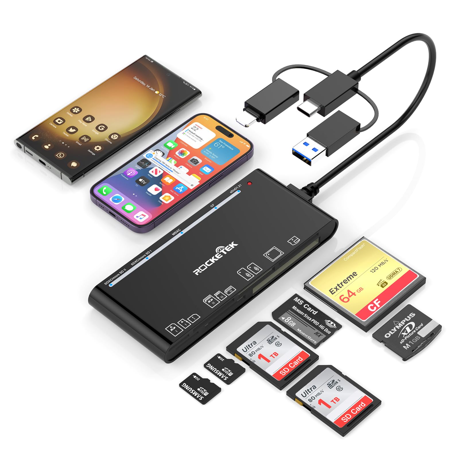 Amazon.com: Multi Card Reader, SD CF XD MS Micro SD TF Card Reader for ...