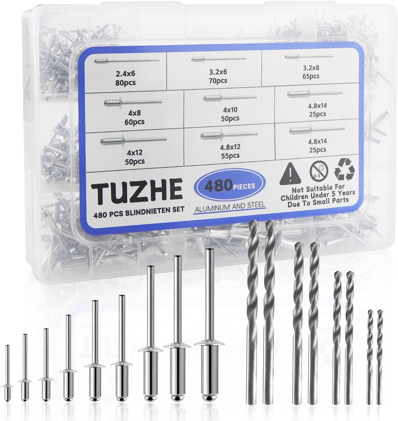Presch Blindnieten Set 408tlg. inkl. 8 HSS Bohrern - 400 Alu/Stahl ...