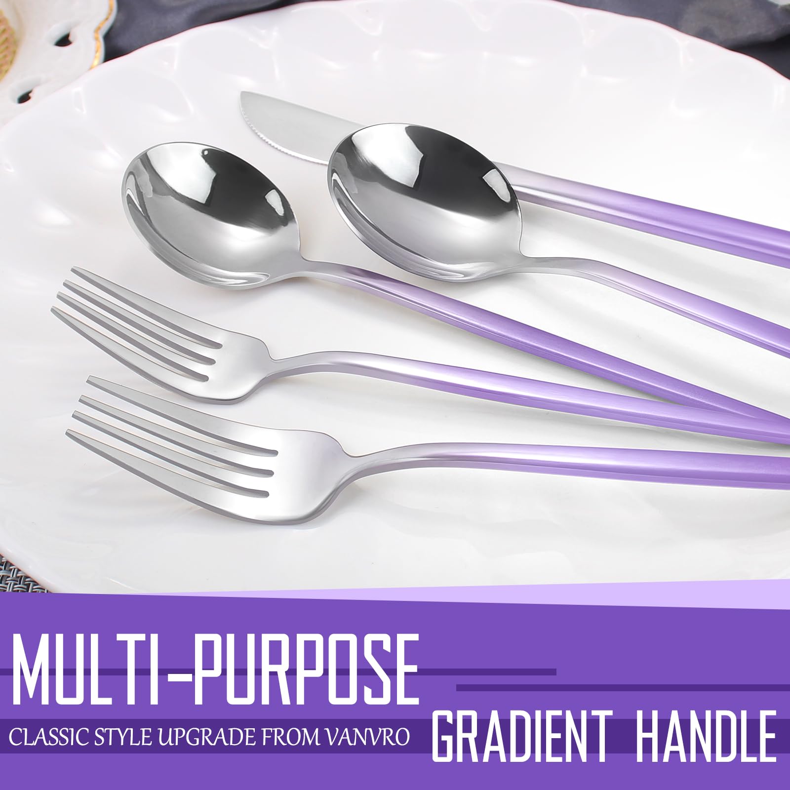 Snapklik.com : Gradient Purple Silverware Set, 20-Piece Stainless Steel ...