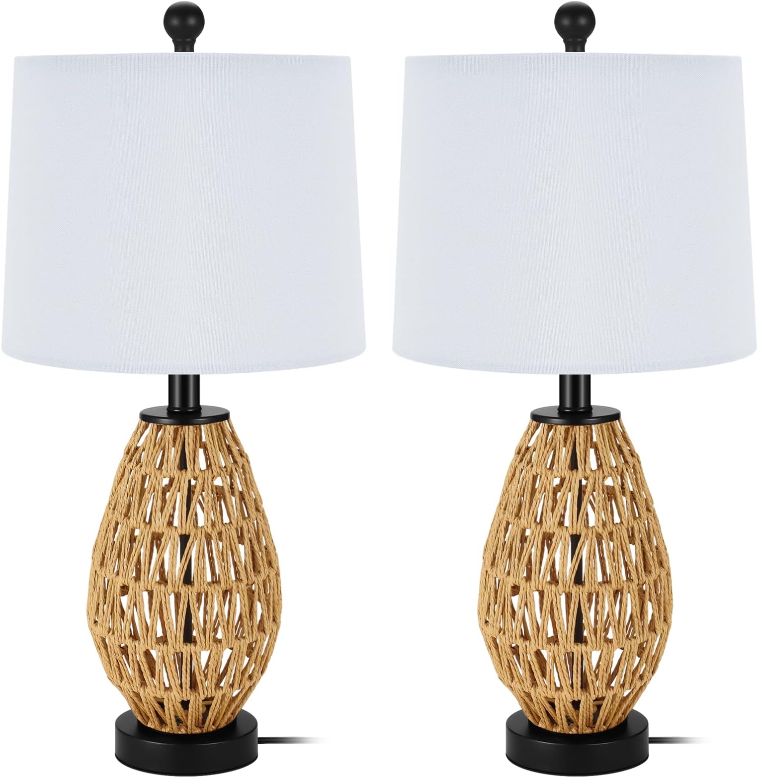 TPAMSWO Coastal Table Lamps Set of 2, Retro Rattan Woven 24" Bedside ...