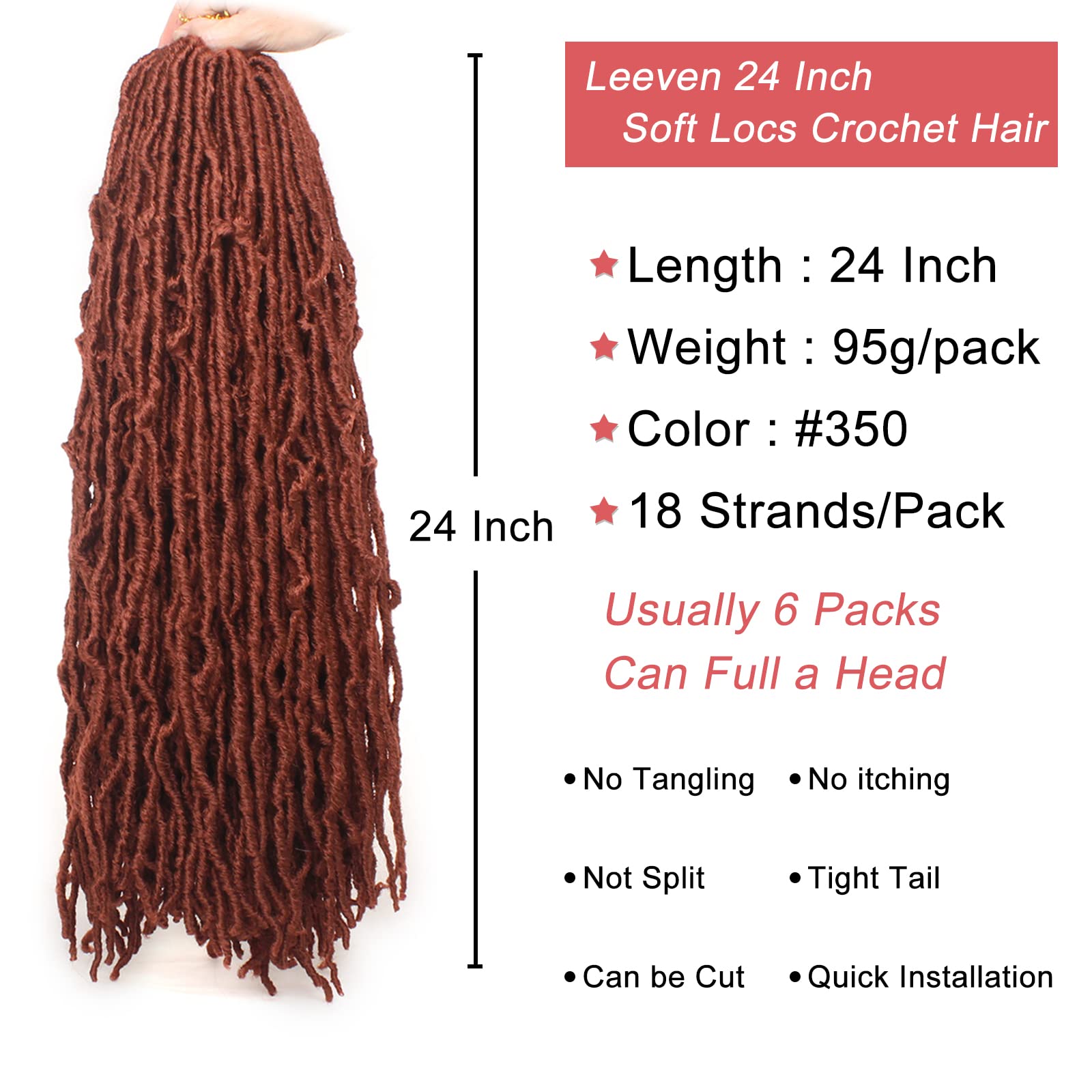 Snapklik.com : Ginger Soft Locs Crochet Hair 24 Inch 3 Packs Copper Red ...