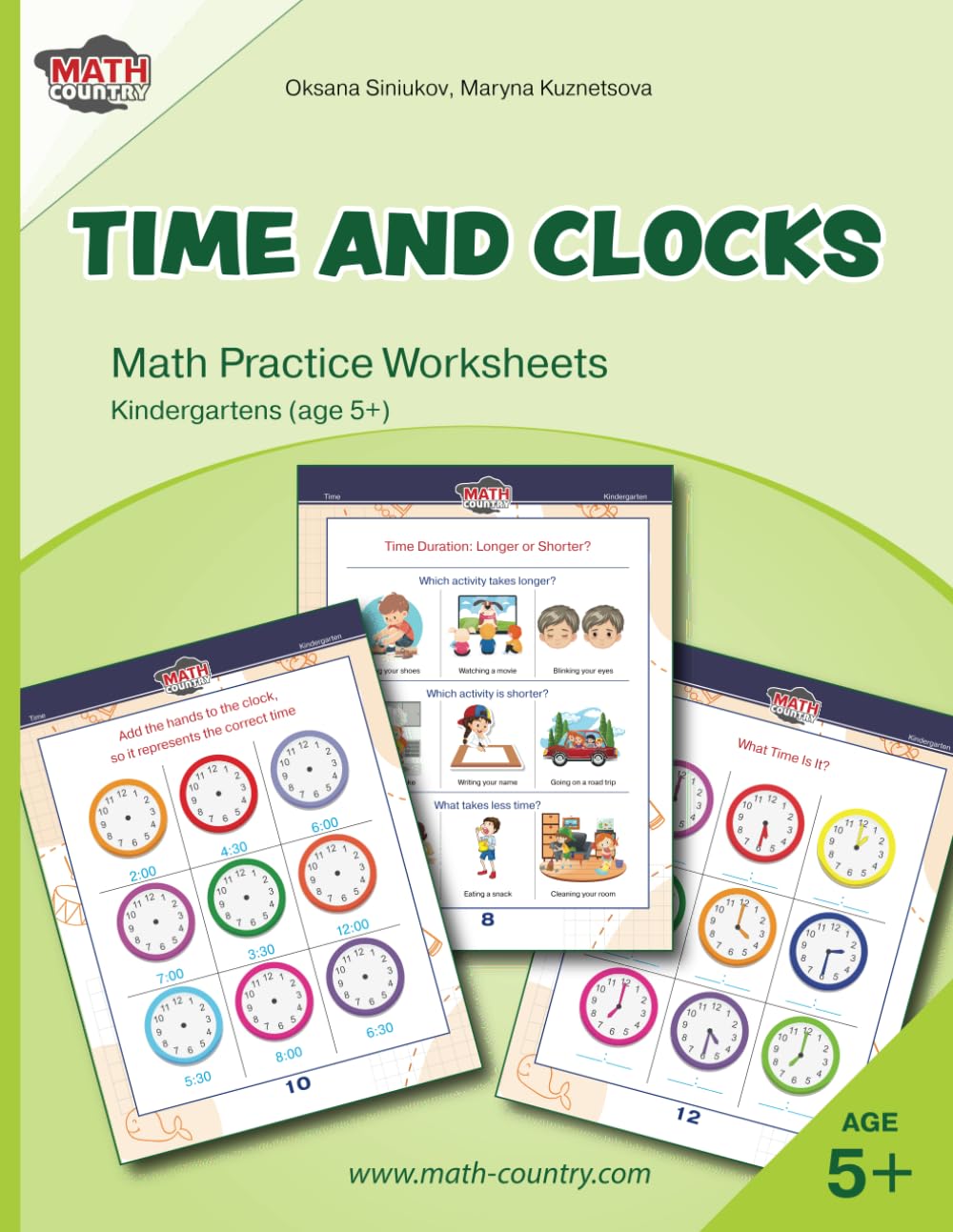 Time and clock: Math practice worksheets for preschoolers (5 years old ...