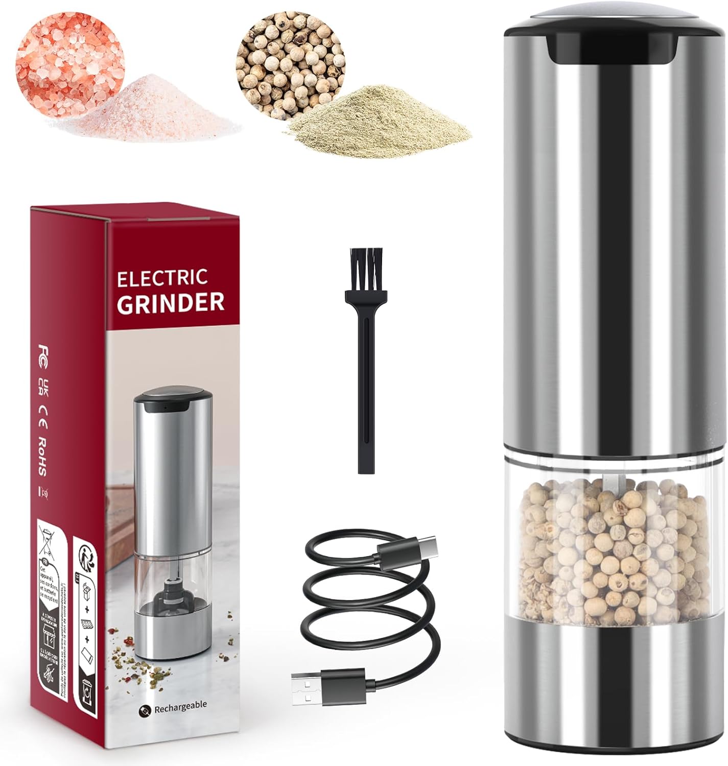 Salero y Pimentero Electrico, Homtronics USB Recargable Juego de ...