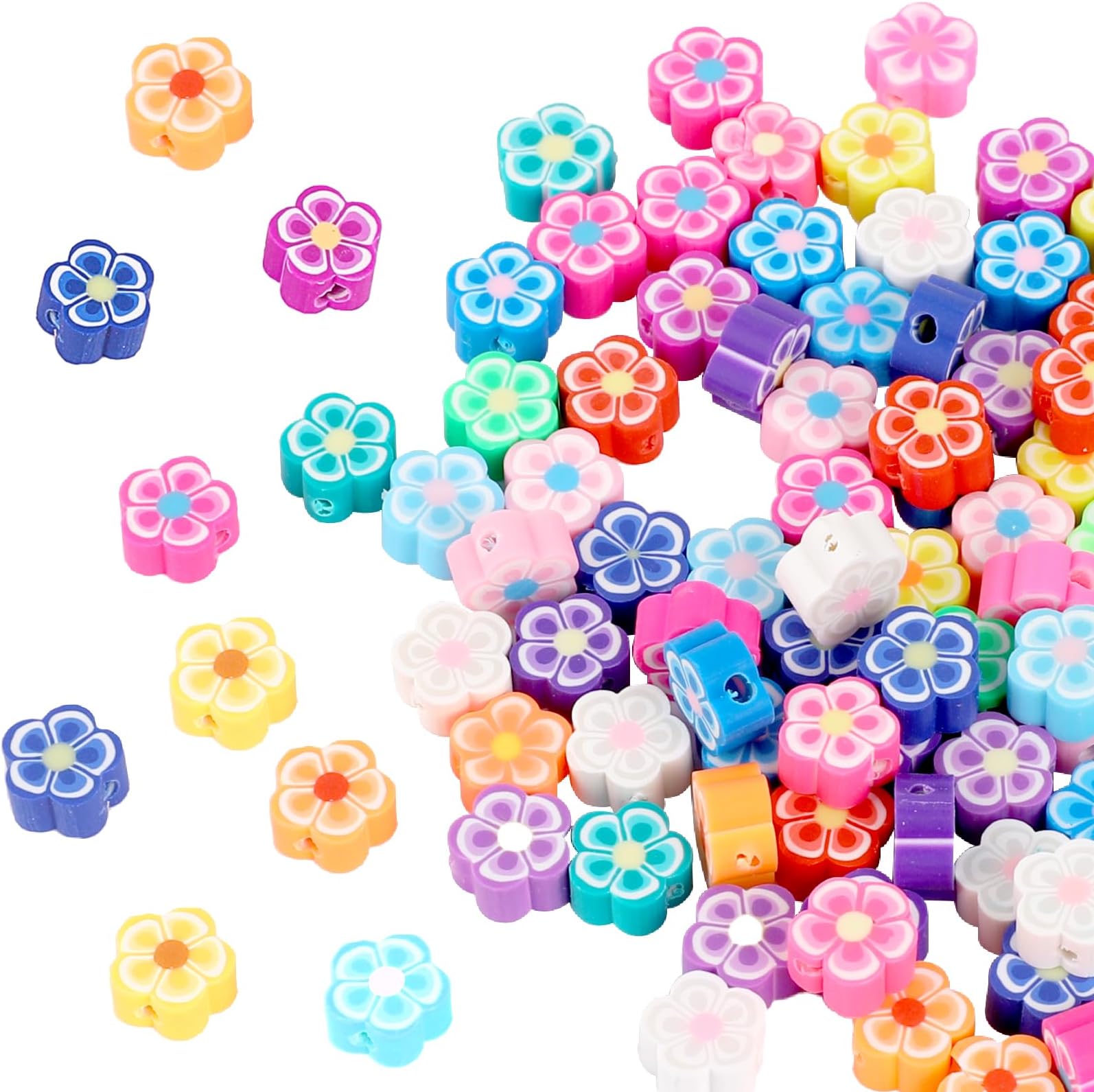 SUNNYCLUE 100pcs 10 Color Tropical Polymer Clay Flower Beads Summer ...