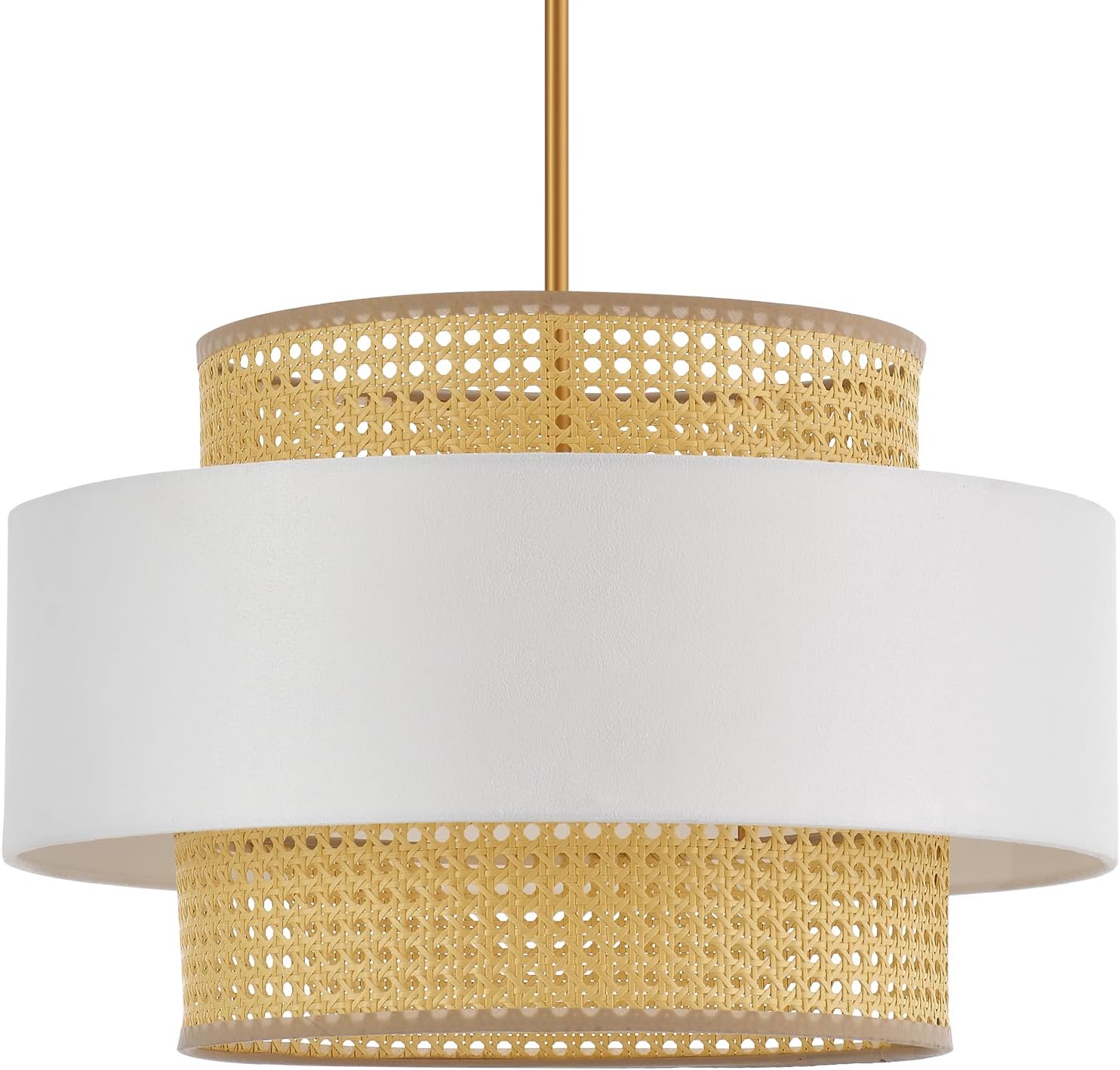 Amazon.com: ELYCCUPA 16” Rattan Boho Chandelier Off-White Fabric Drum ...