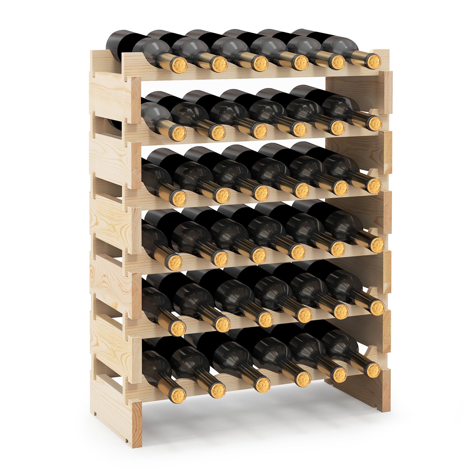 COSTWAY Stackable Modular Wine Rack, 6-Tier 36 Bottles Wine Bottle ...