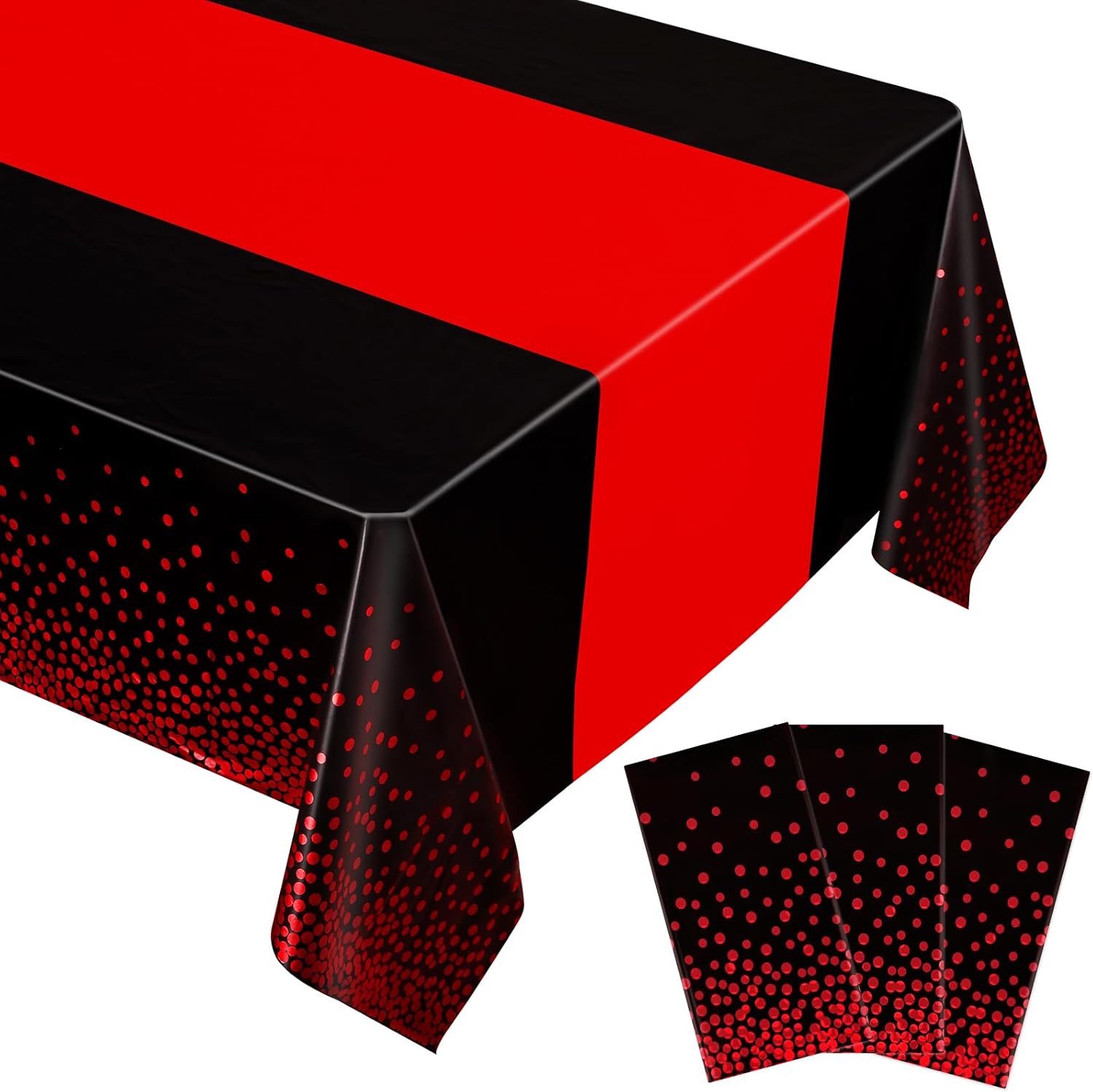 Amazon.com: BokingOne 3 Pack Black and Red Plastic Tablecloth, 54 inch ...