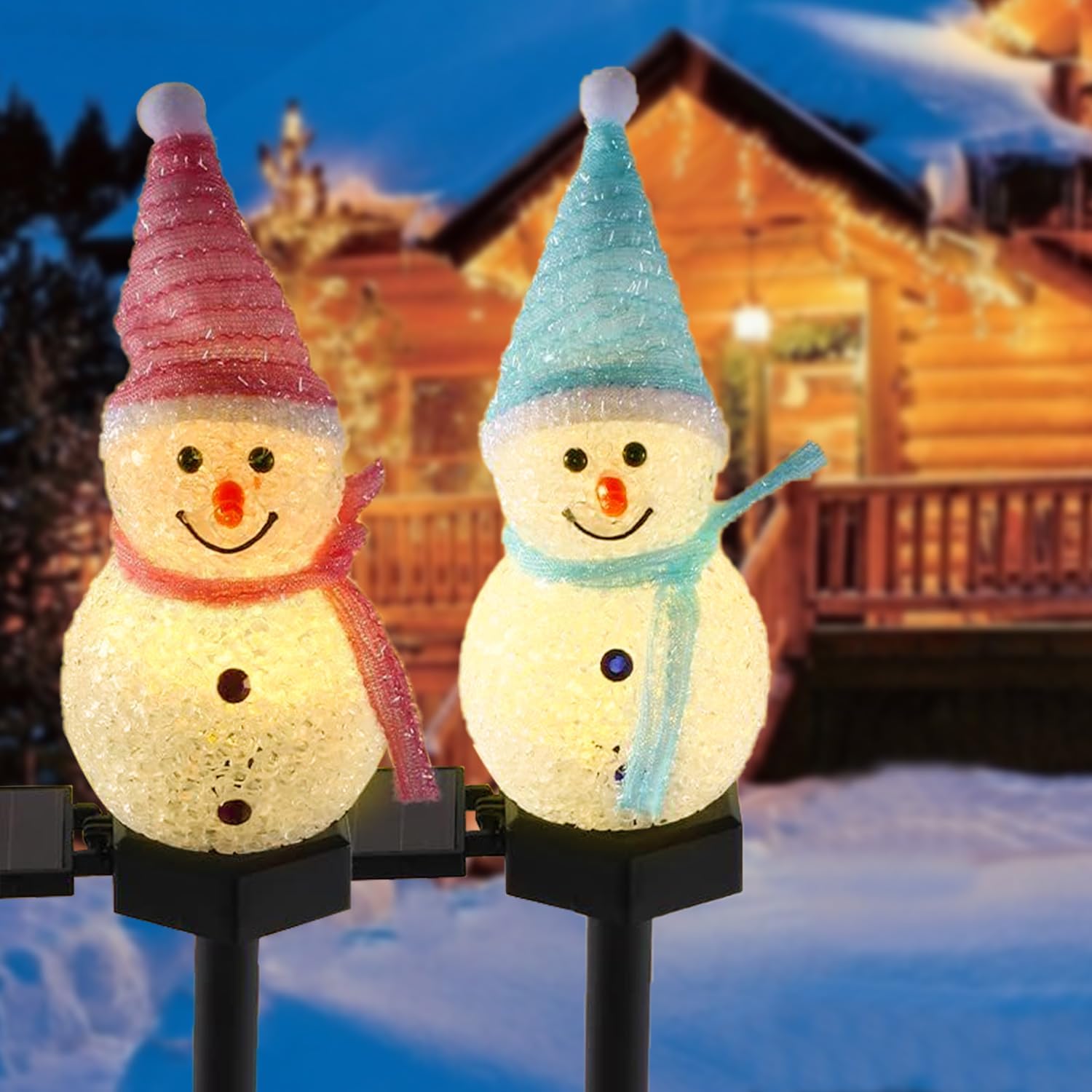 Solar Christmas Snowman Lights Outdoor Decorations, Set of 3 Led Stake ...