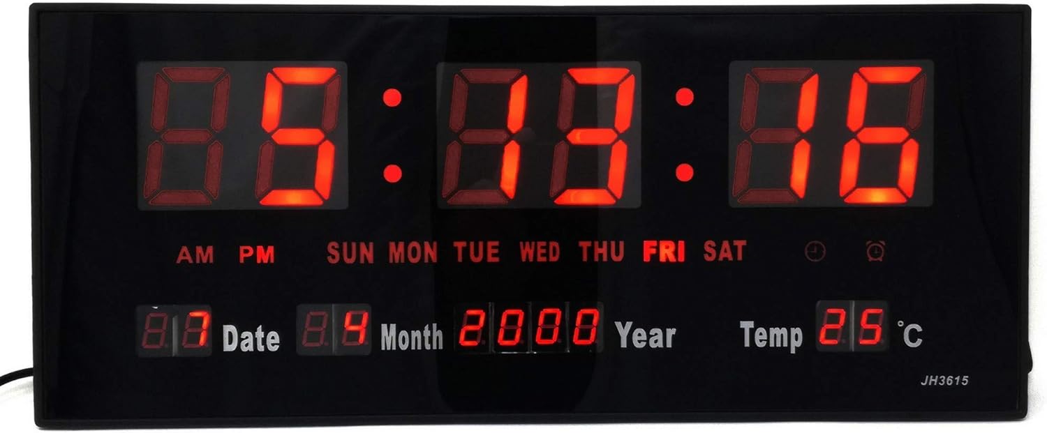 Starlet24 JH3615 LED Wall Clock with Timer Alarm Clock Snooze Calendar ...