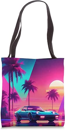 Amazon.com: Synthwave Retrowave Aesthetic JDM Sports Car 80s 90s Tote ...