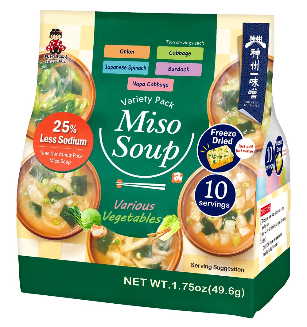 Amazon.com : Miko Brand Freeze Dried Variety Pack Miso Soup 10 Servings 25% Less Sodium ...