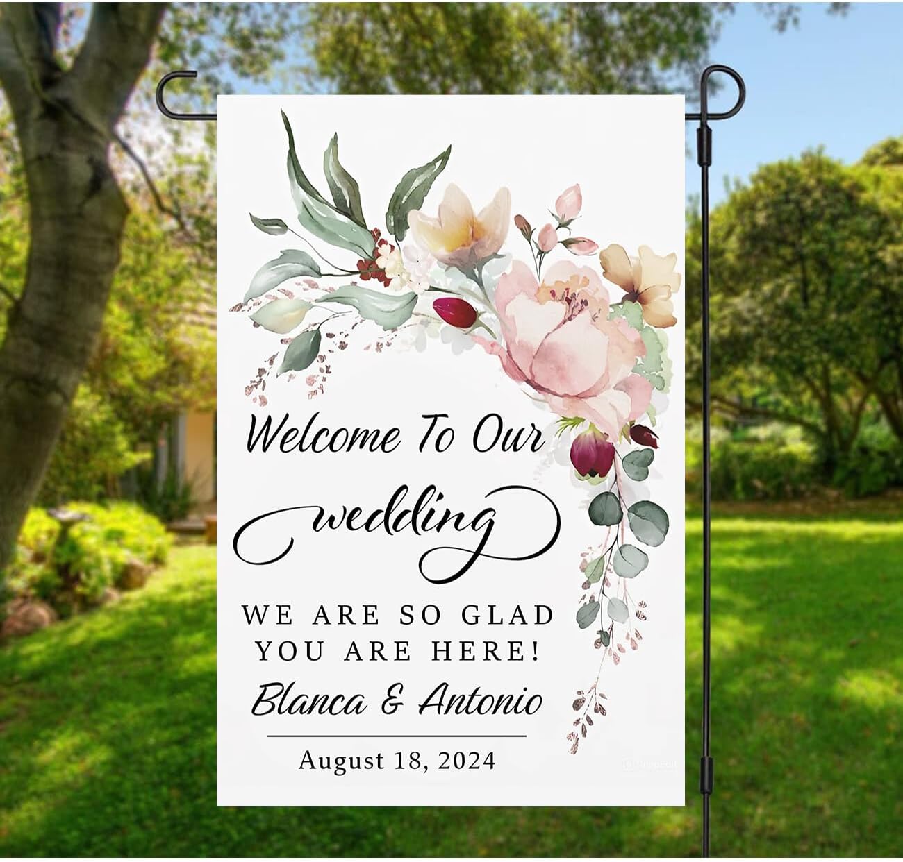 Amazon.com : Personalized Welcome Flag - Custom Wedding Decor, Greency ...