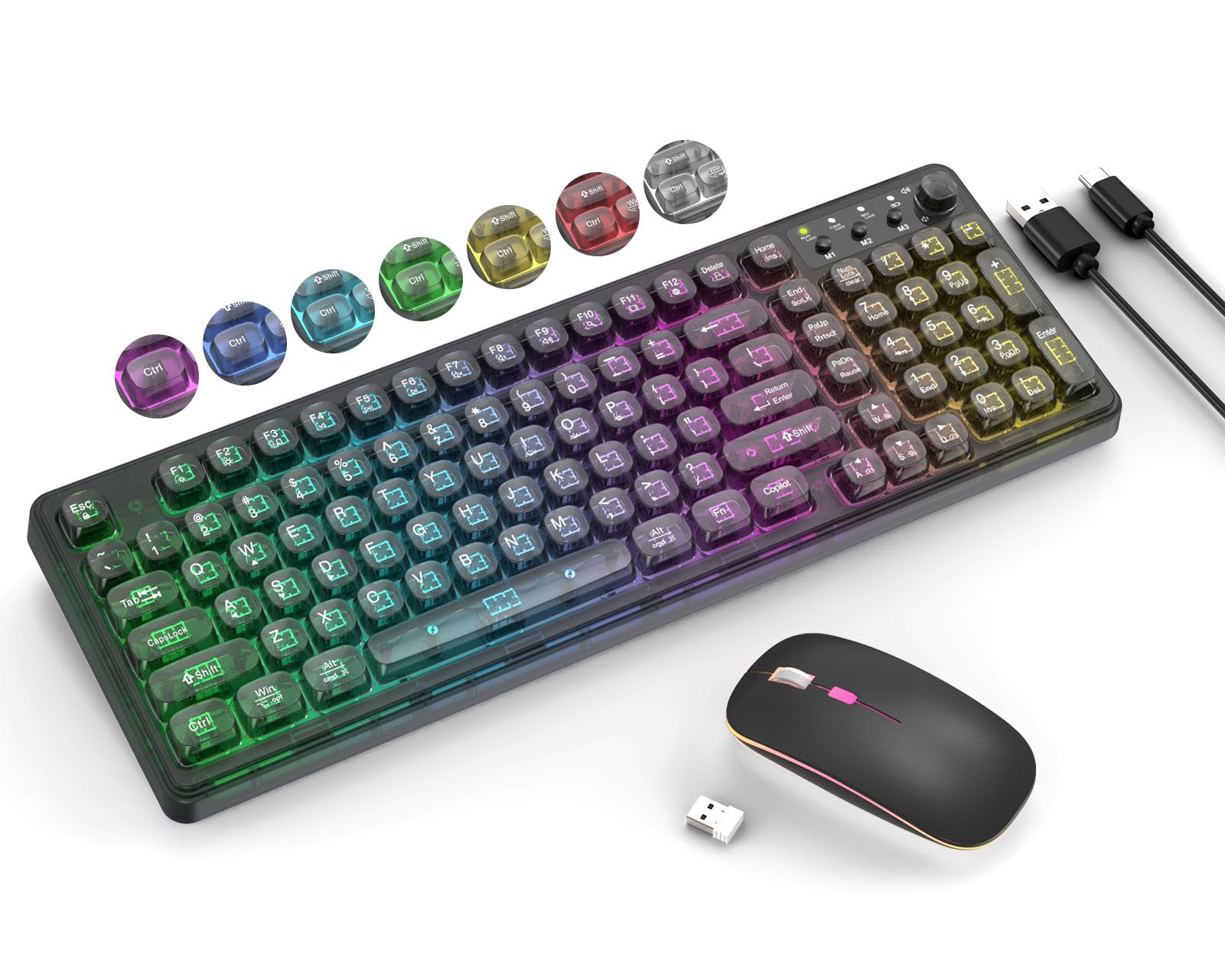 Amazon.com: Black Light Up Keyboard and Mouse Wireless,Cute 2.4Ghz ...