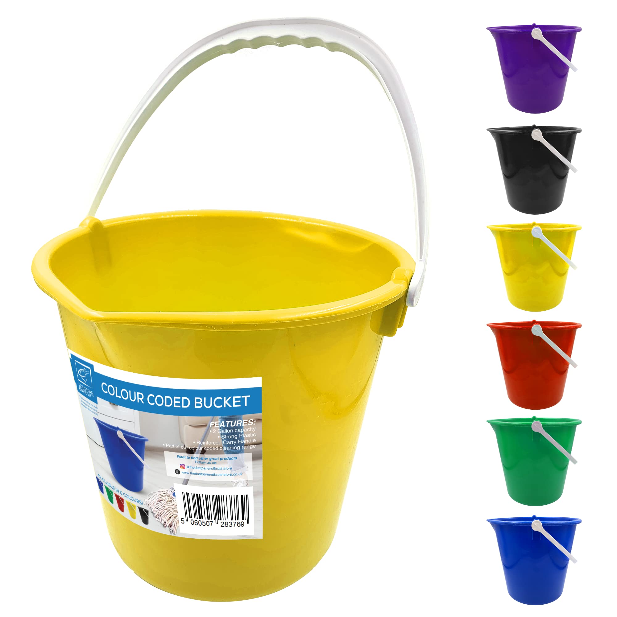 Colour Coded Plastic Bucket with Handle, 2 Gallon (10L) Household Heavy ...