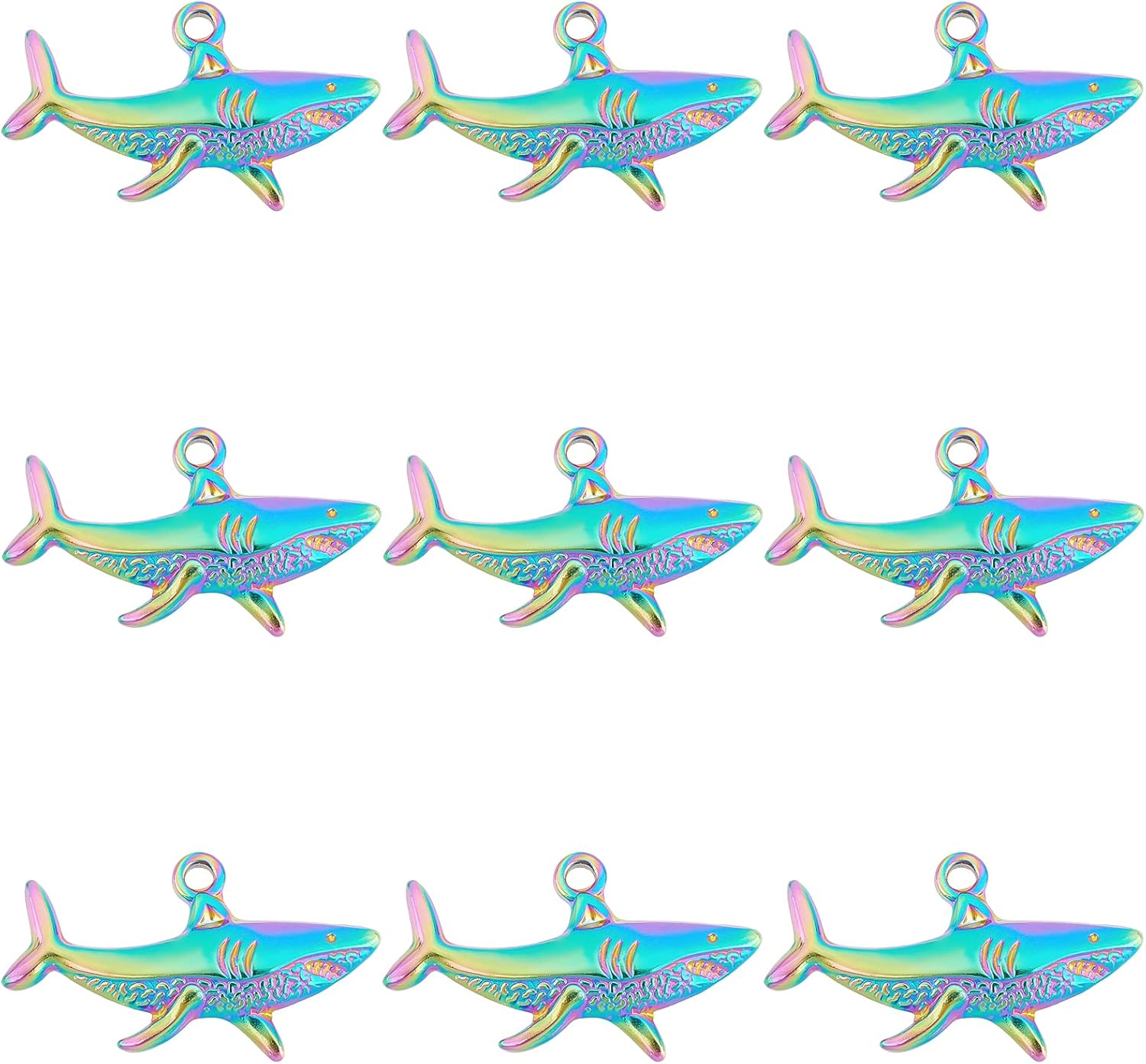 Amazon.com: UNICRAFTALE 12pcs Rainbow Shark Charms Stainless Steel ...