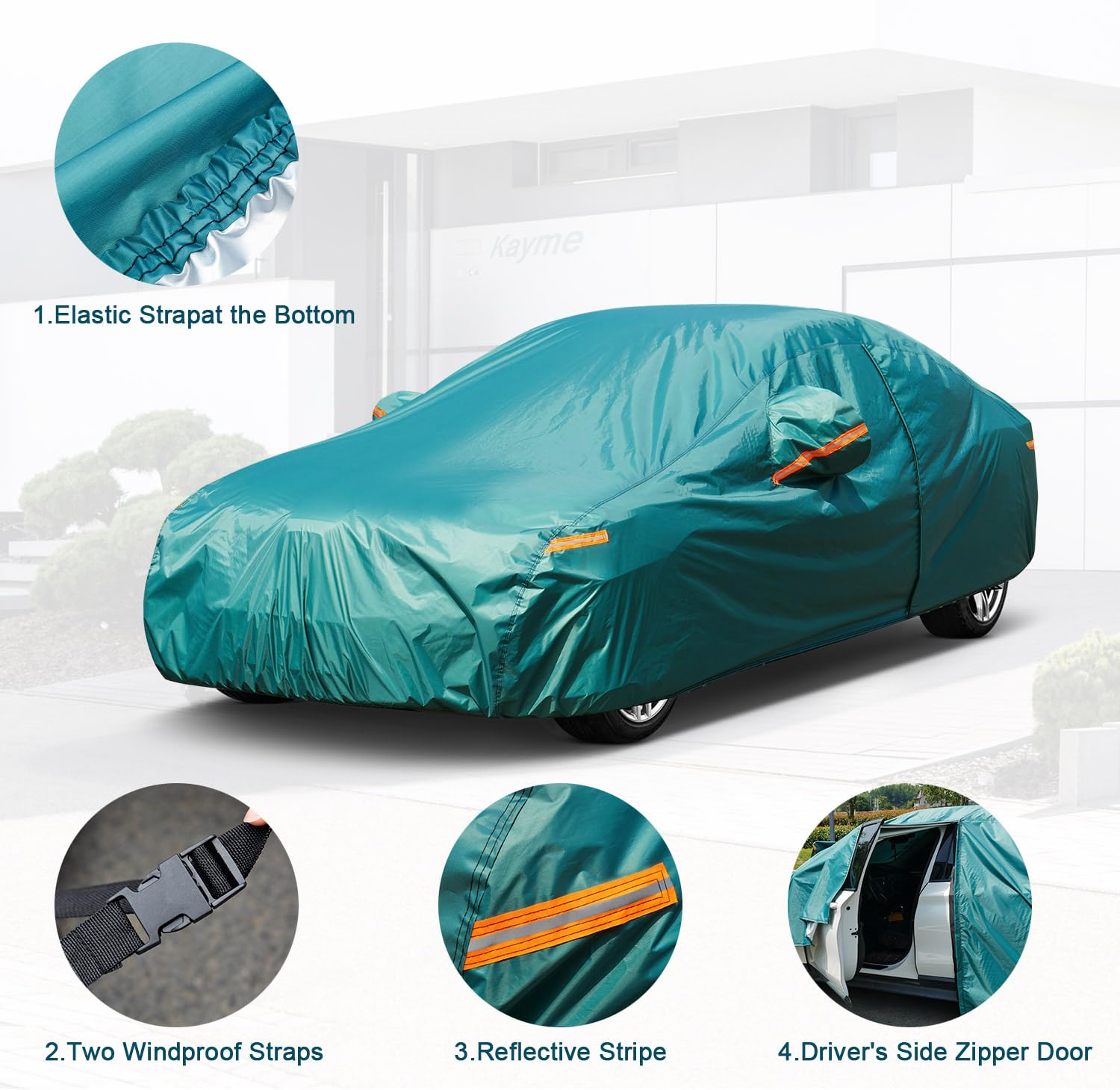 Kayme Lightweight Car Cover Waterproof All Weather, Outdoor Full Cover ...