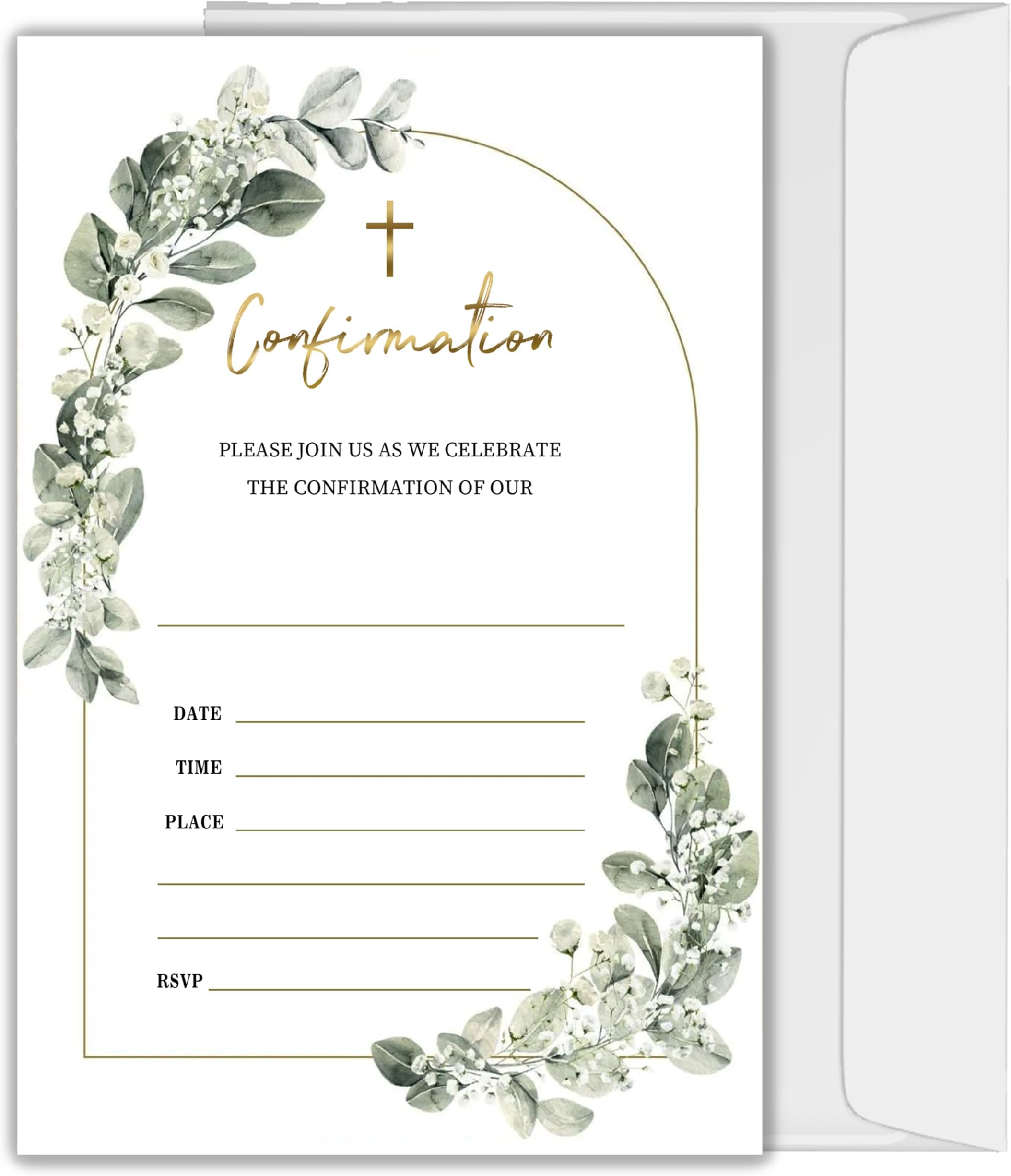 Amazon.com : mopiuz Confirmation Invitations Boho Religious Celebration ...