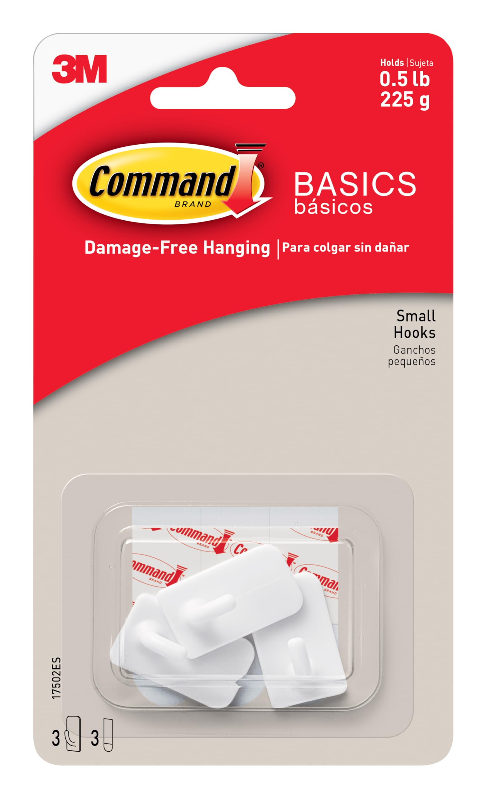 Command Adhesive Basic Wall Hooks 3-Pieces Pack, White, Small: Clothing ...