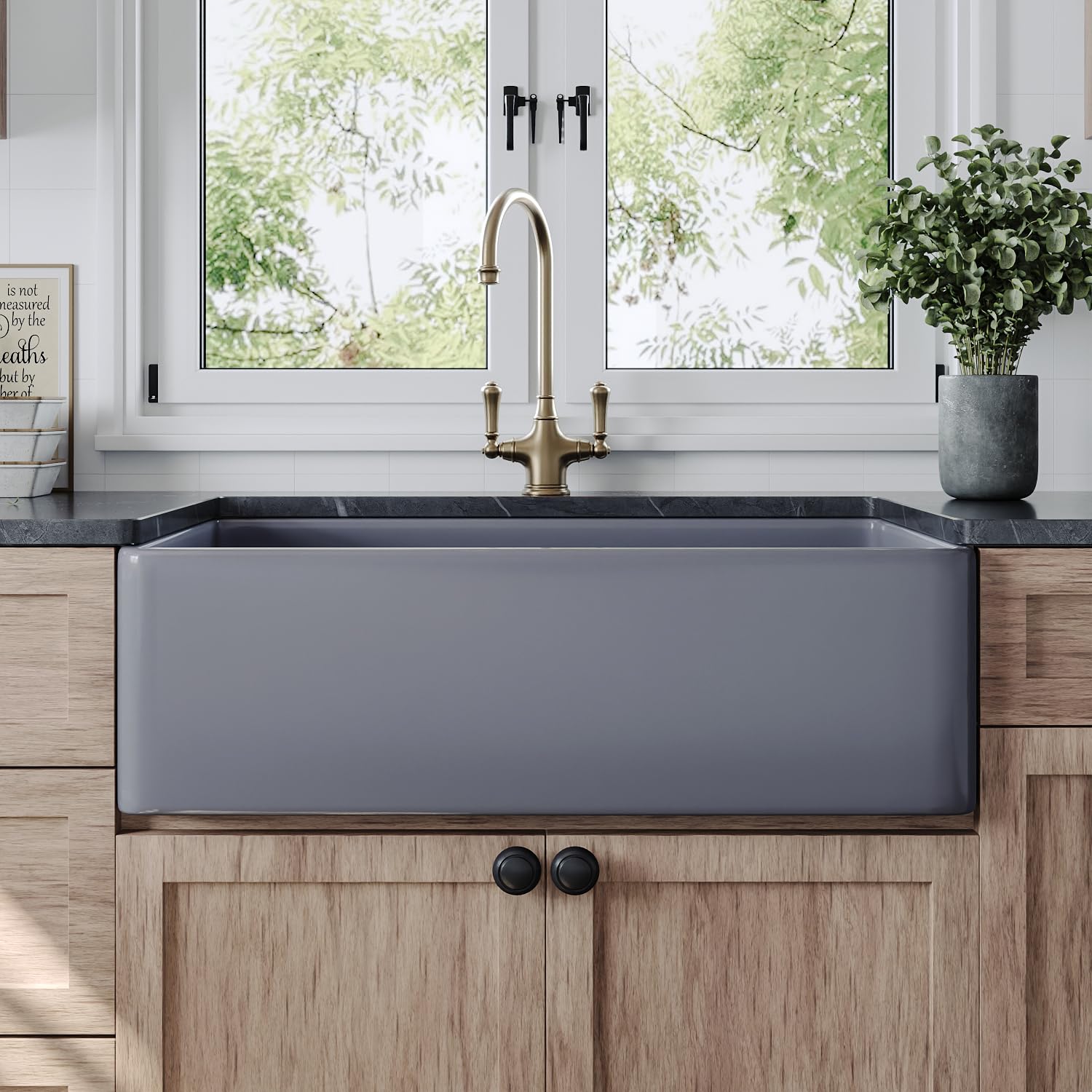 Gray Apron Farmhouse Sinks CASAINC Matte Gray Fireclay 33 In. Single