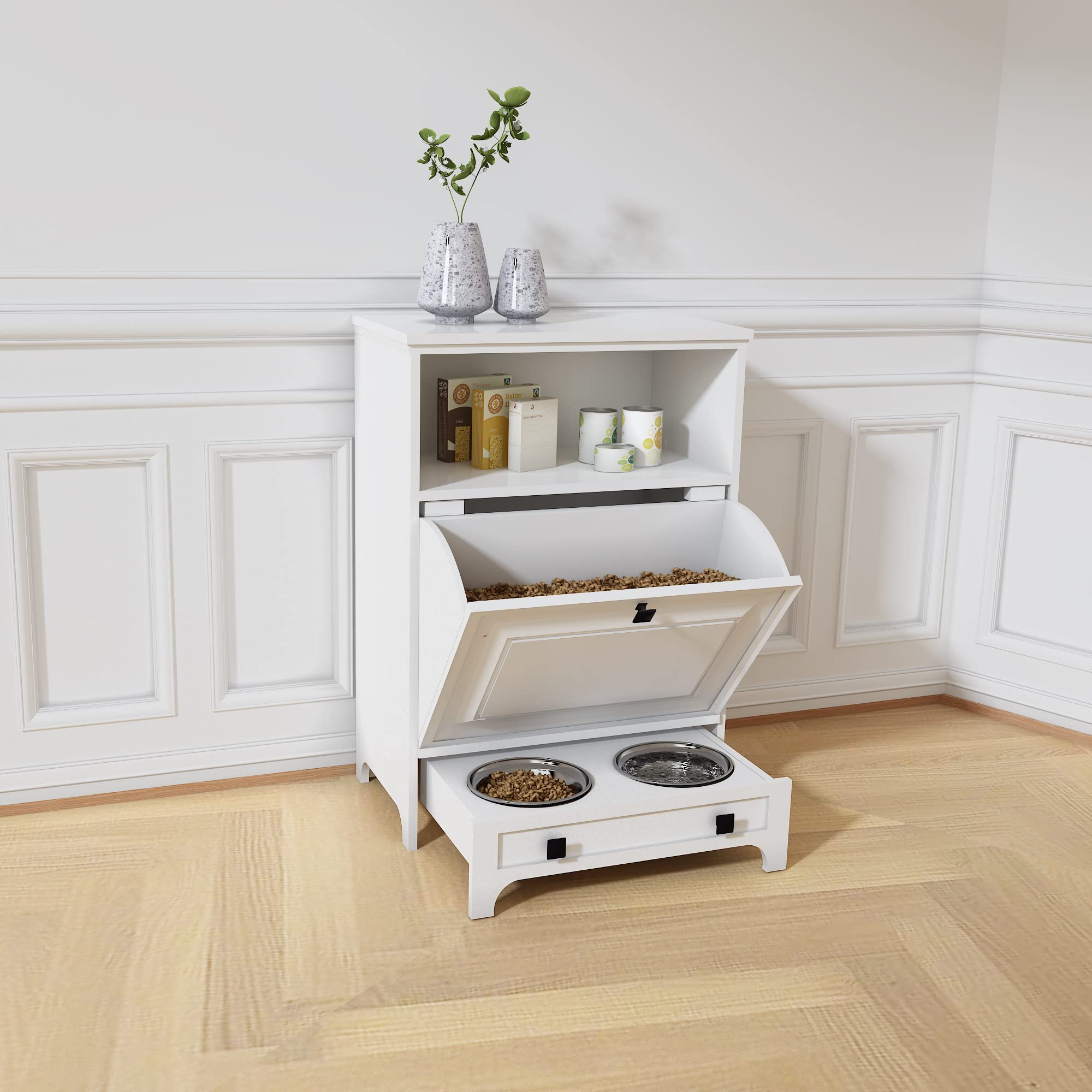 Roomfitters White Pet Feeding Station With Food Storage Cabinet at ...