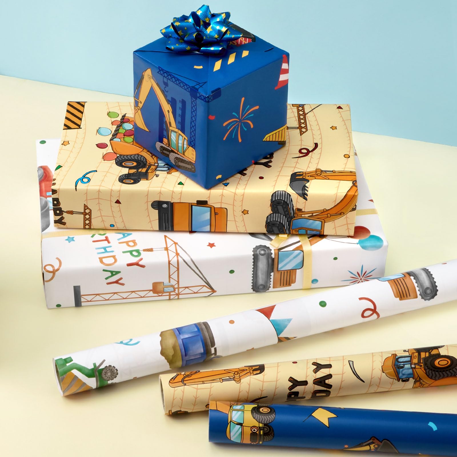 Snapklik.com : WERNNSAI Construction Wrapping Paper Rolls - 3 Short ...