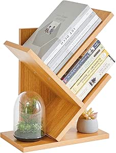 Amazon.com: YMYNY 2 Tier Tree Bookshelf, Small Bookcase, Modern Wood ...