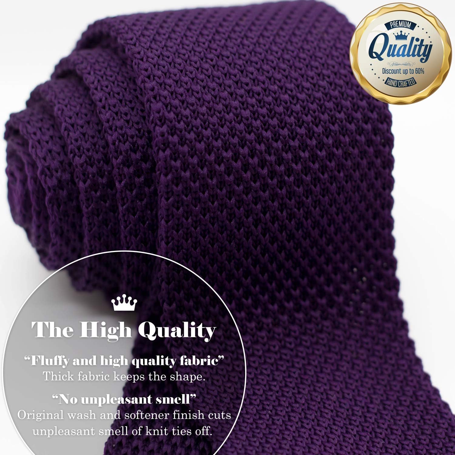 Men's Knit Tie Slim Skinny Square Necktie Width 2.2 inches Washable ...