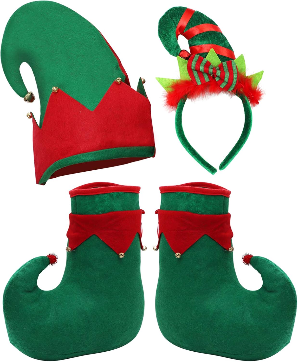 Amazon.com: Cooraby Christmas Elf Costume Set Felt Elf Hat Elf Shoes ...