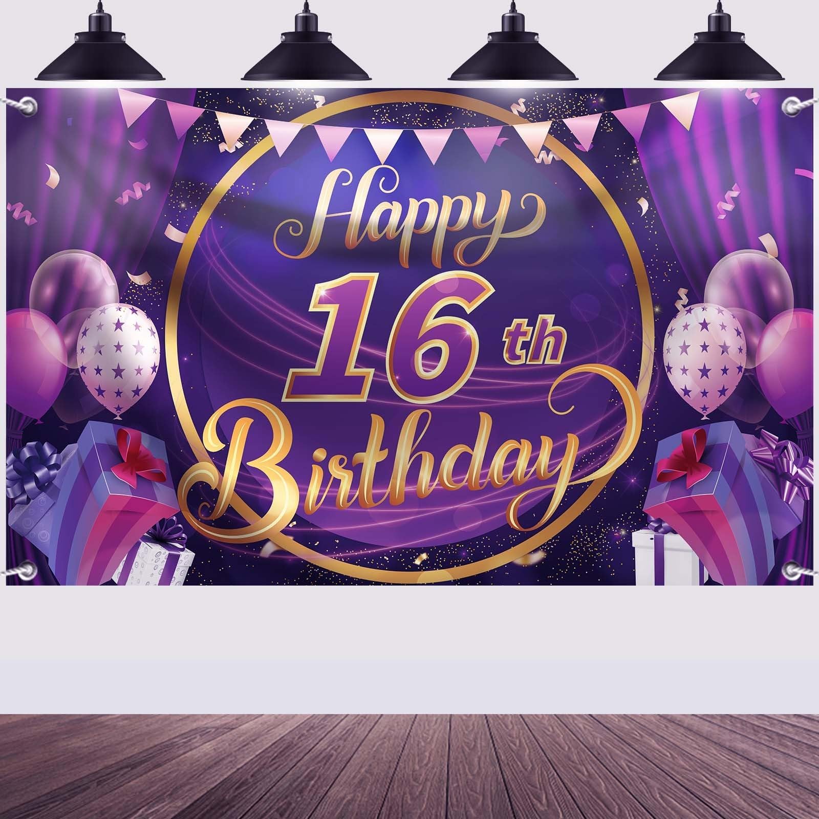 Amazon.com: Purple 16th Birthday Decoration Banner for Girls Large ...