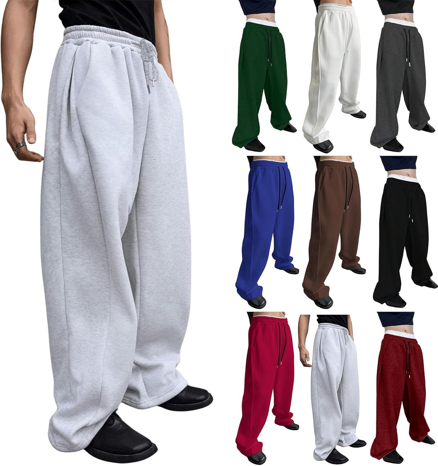 Amazon.com: Mens Sweatpants Wide Leg Baggy Drawstring Lightweight ...