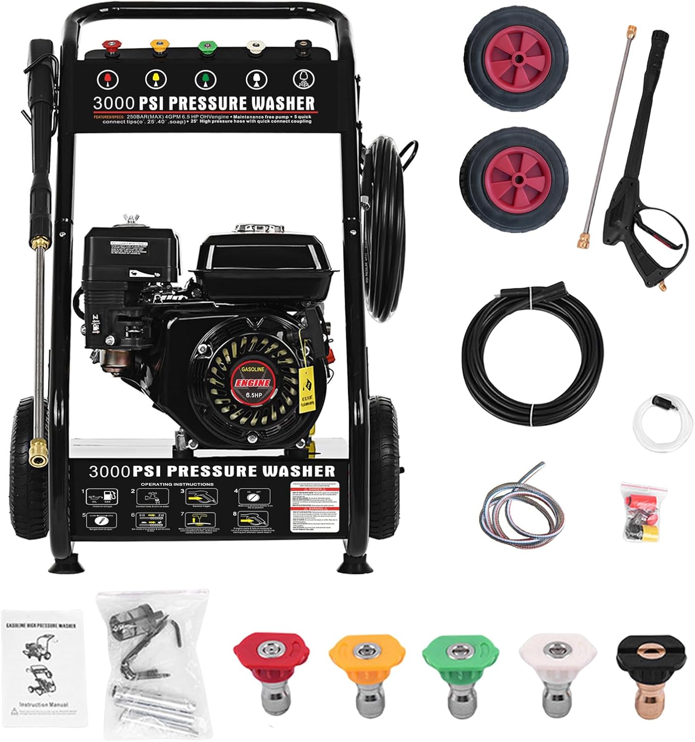 Amazon.com : Gas Pressure Washer, 3000PSI 6.5HP Gas Powered Pressure ...