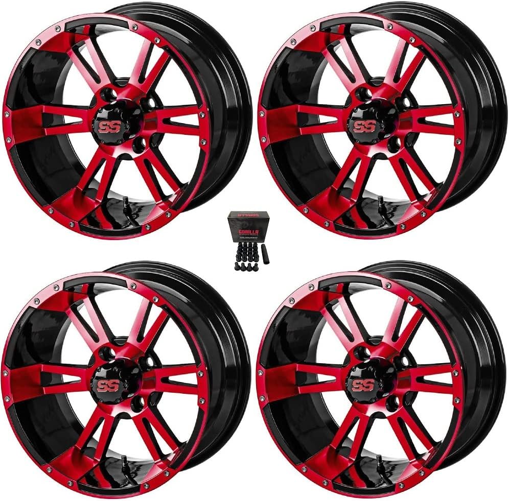Amazon.com: LSI Raptor 14" Golf Cart Wheels/Rims Black/Red E-Z-GO ...