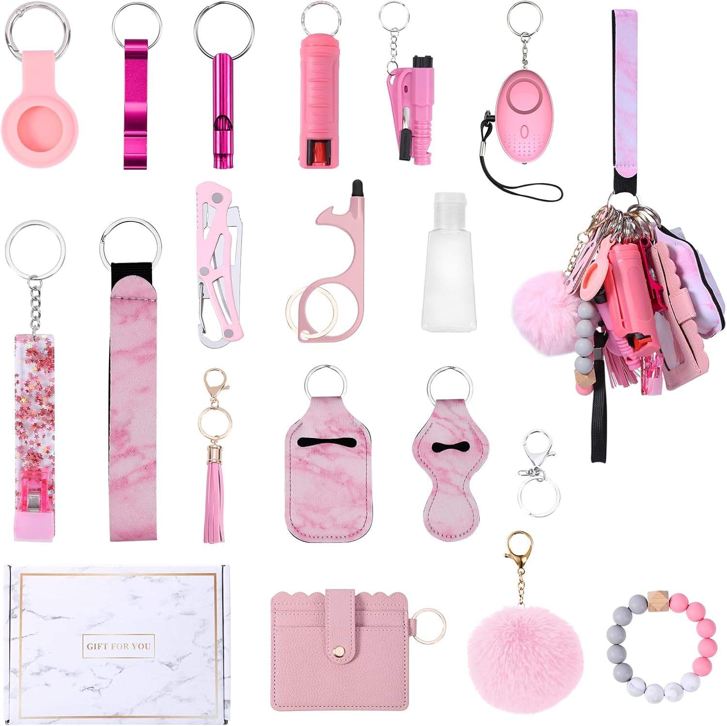 Temracha Safety Keychain Set for Women Girls, 18-in-1 Keychain ...