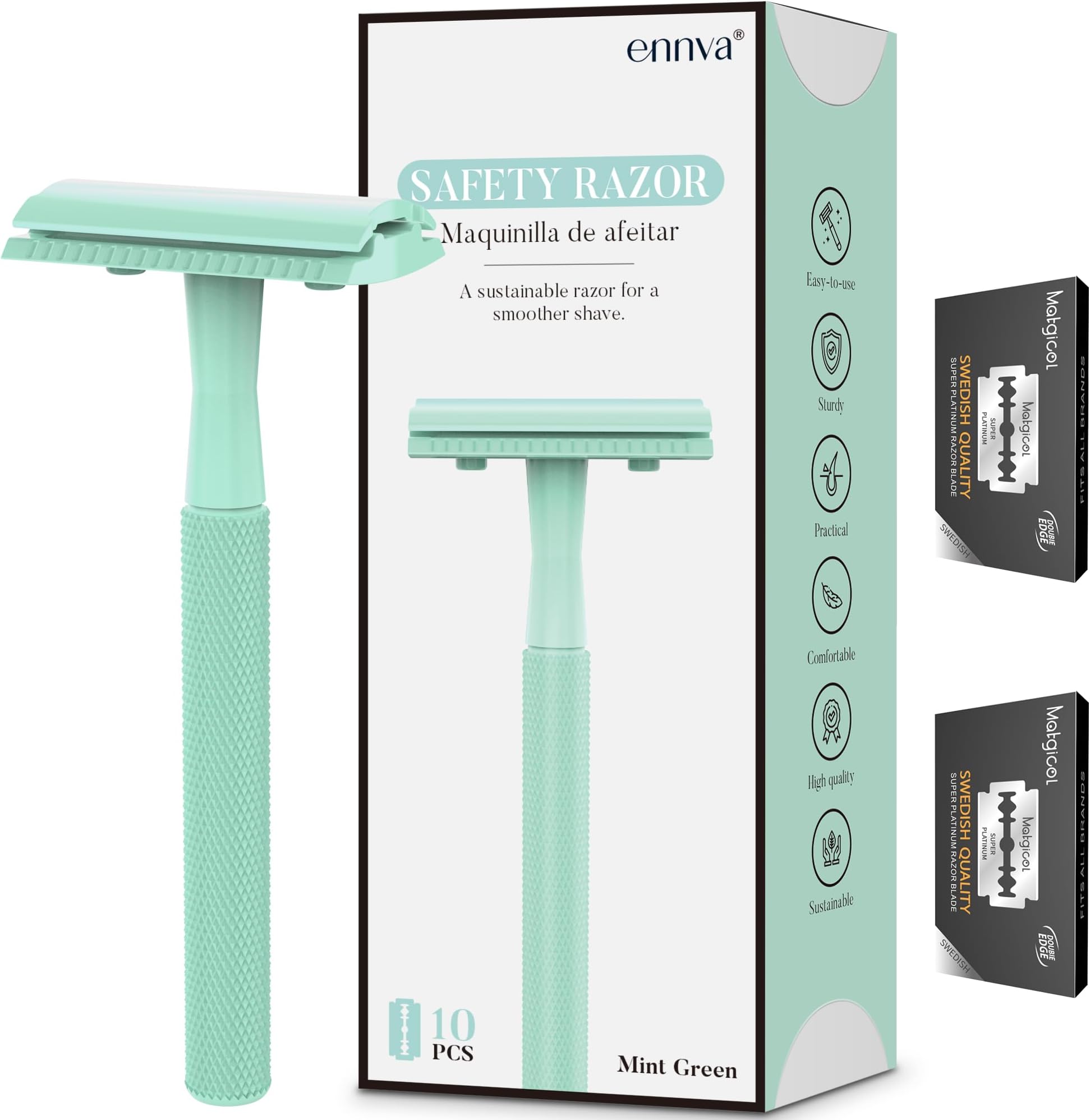 Amazon.com: ENNVA Double Edge Safety Razor, Single Blade Razor with 10 ...