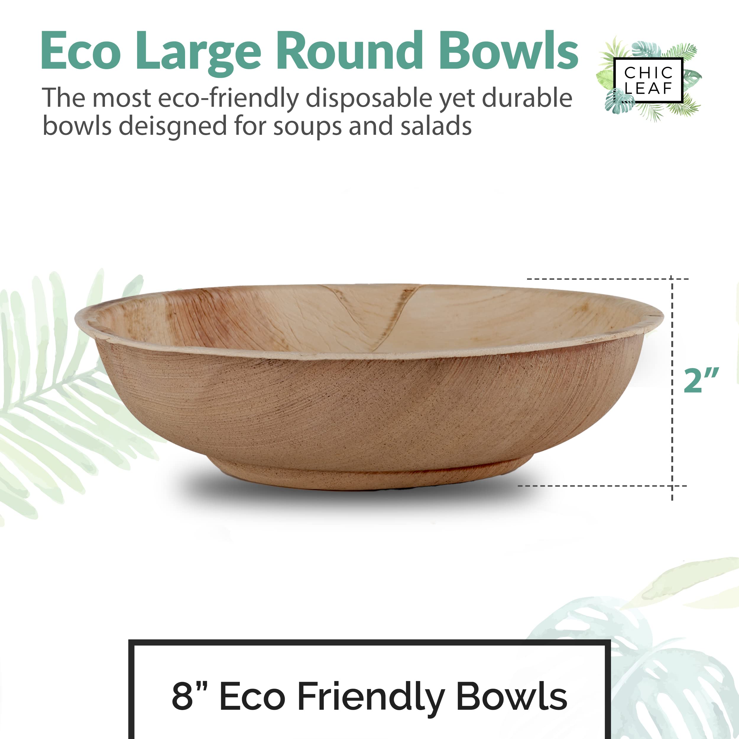 Chic Leaf Palm Leaf Bowls Disposable Bamboo Bowls Like 8 Inch Round 30 ...