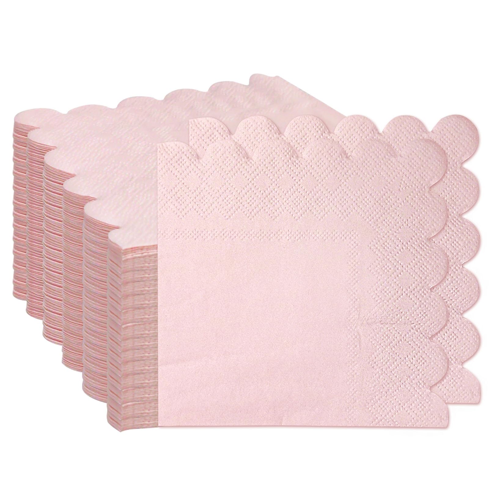 100 Pieces 2-Ply Light Pink Scalloped Napkins Folded 5 x 5 inch ...
