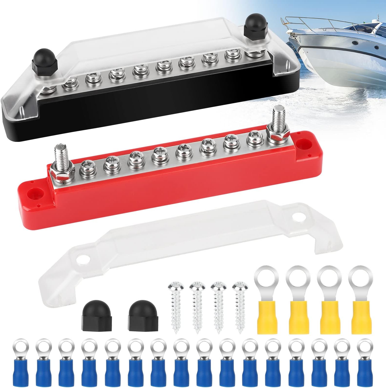 Linkstyle 12V Bus Bar, Marine 150A 1/4" Stud Power Distribution Block ...