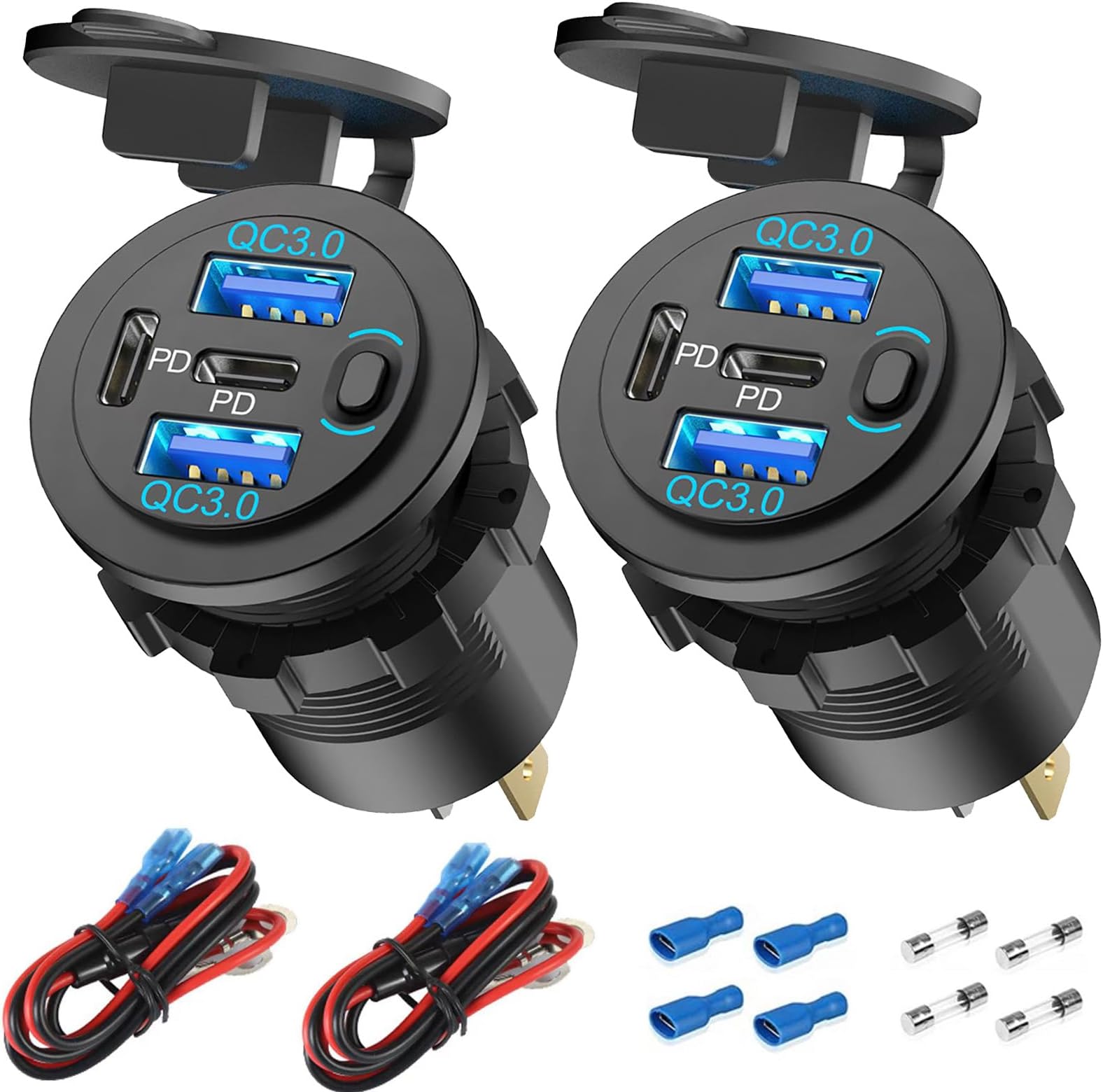 Amazon.com: 2 Pack 12V USB Outlet 4 Port Car Charger, 78W Super Fast ...