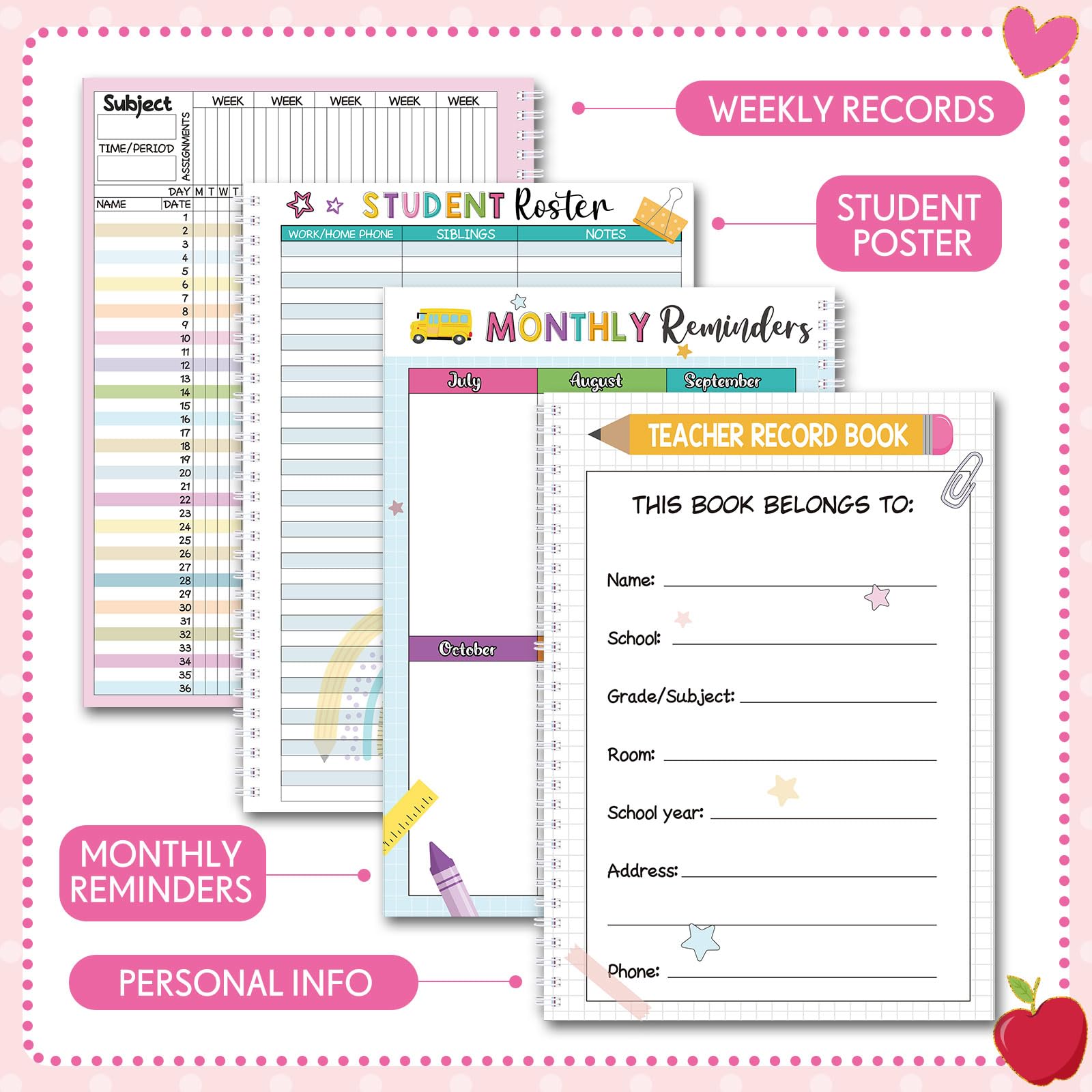 Snapklik.com : Fuyoooo Teacher Record Book Teacher Grade Book Spiral Bound Record Class ...
