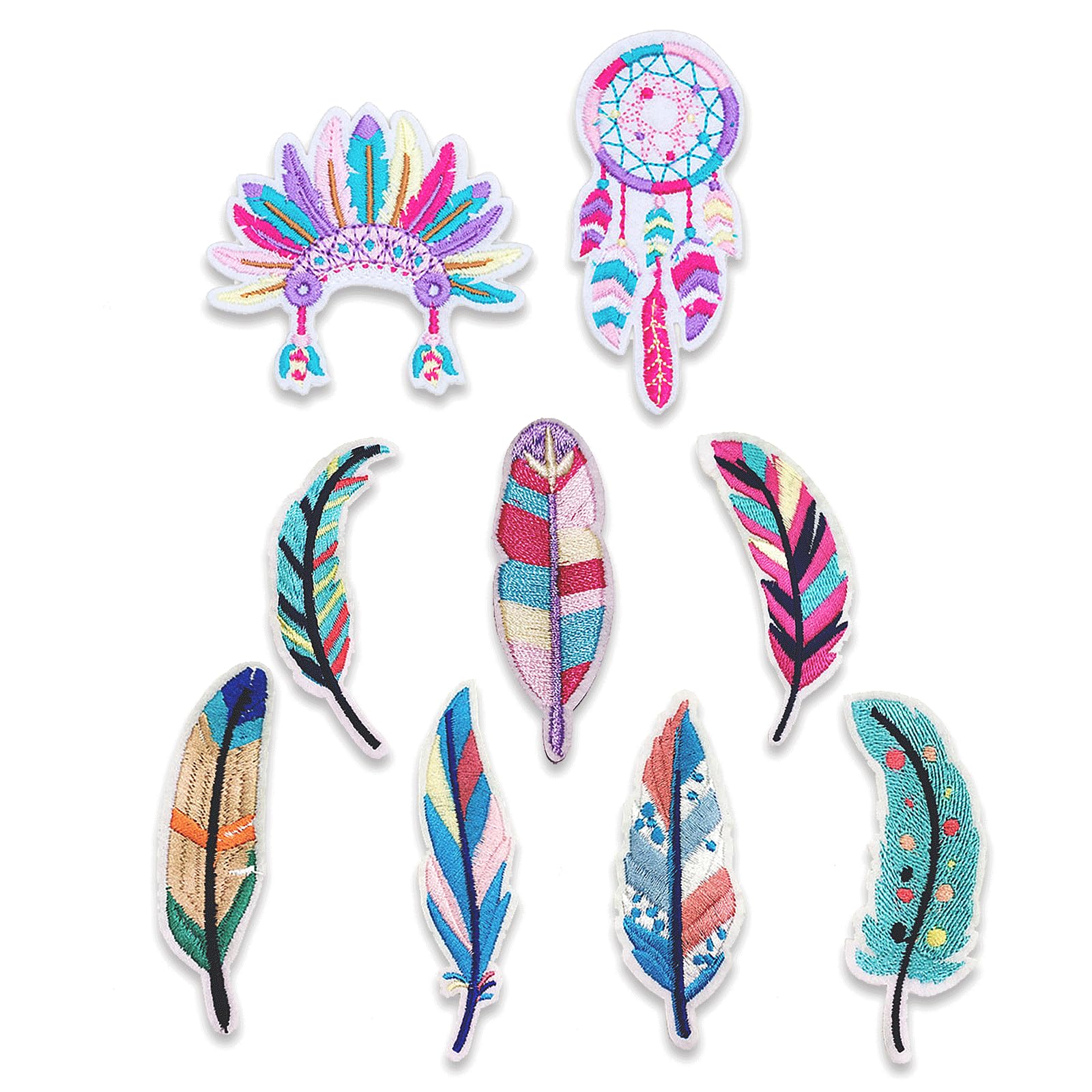 Amazon.com: 9PCS Leaf Feather Iron on Patches, Dreamcatcher Embroidered ...
