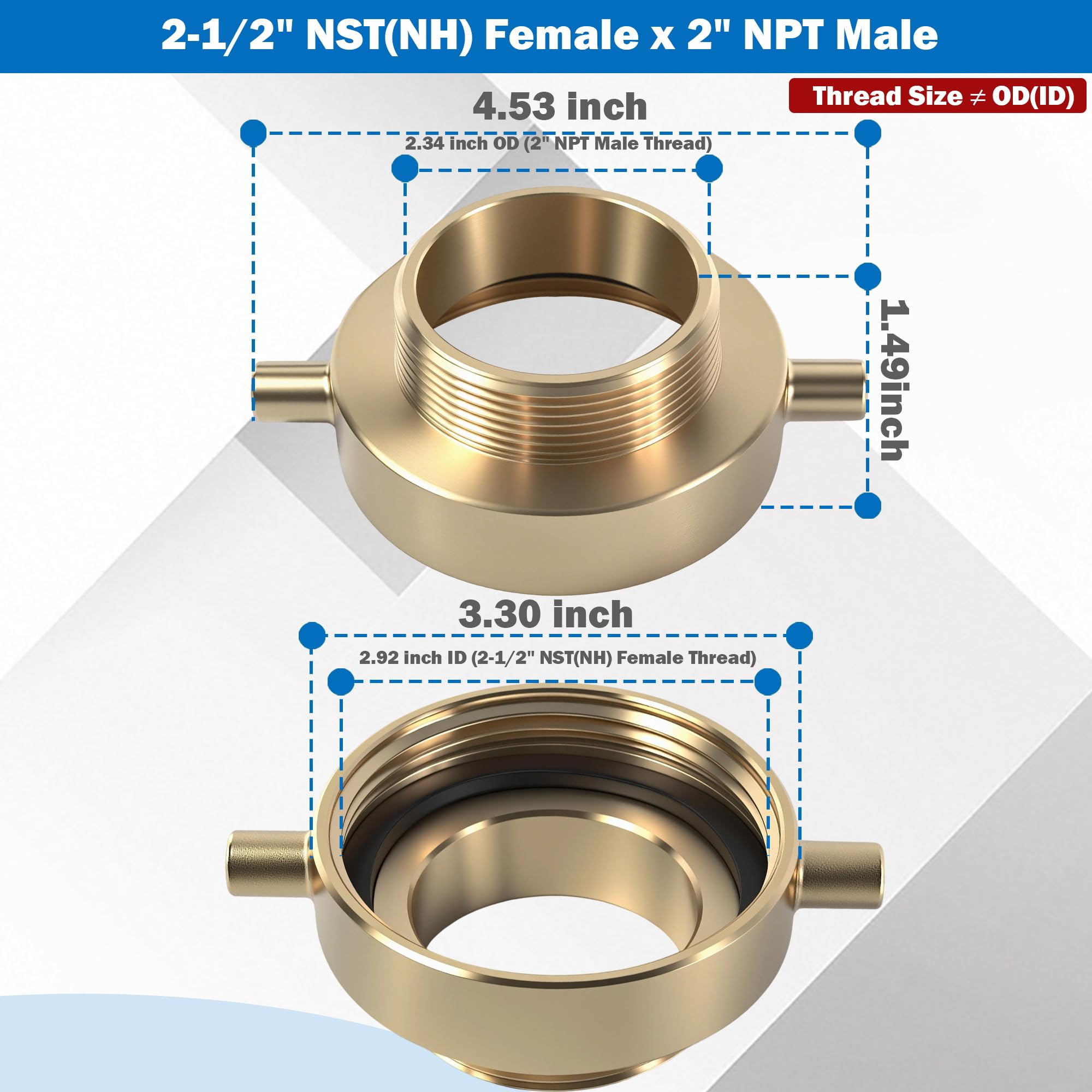 Snapklik.com : Happy Tree 2-1/2" NH/NST Female X 2" NPT Male Brass Fire ...