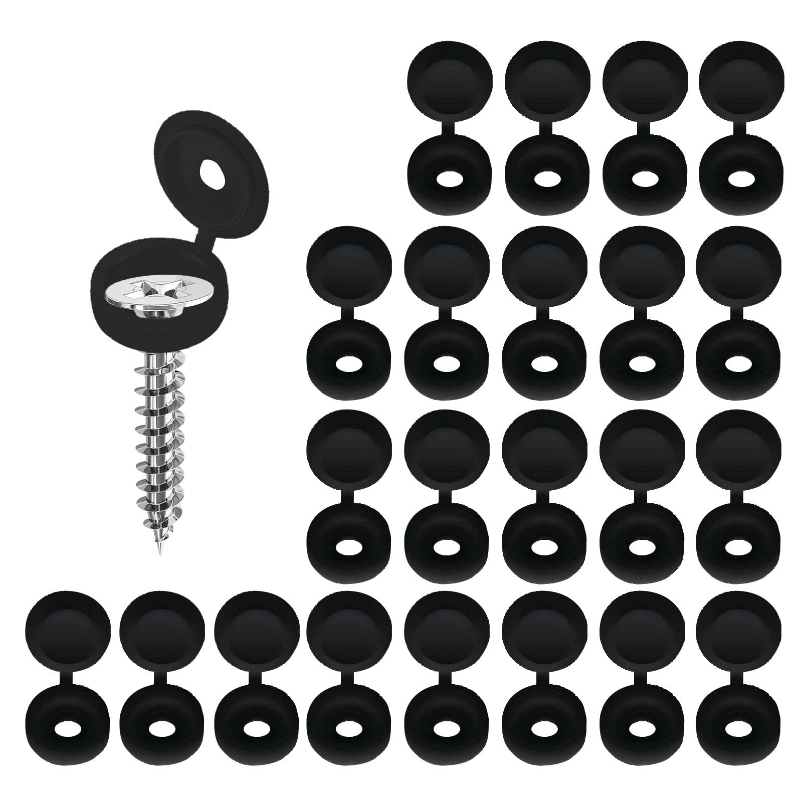 Banbaoni Black Screw Caps, 100Pcs White Screw Covers Hinged Screw Caps ...