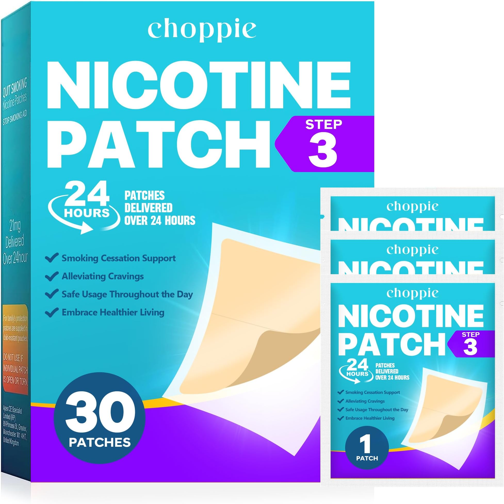 Amazon.com: Choppie Nicotine Patch Step 3 for 30 Pcs, 7 mg Patches ...