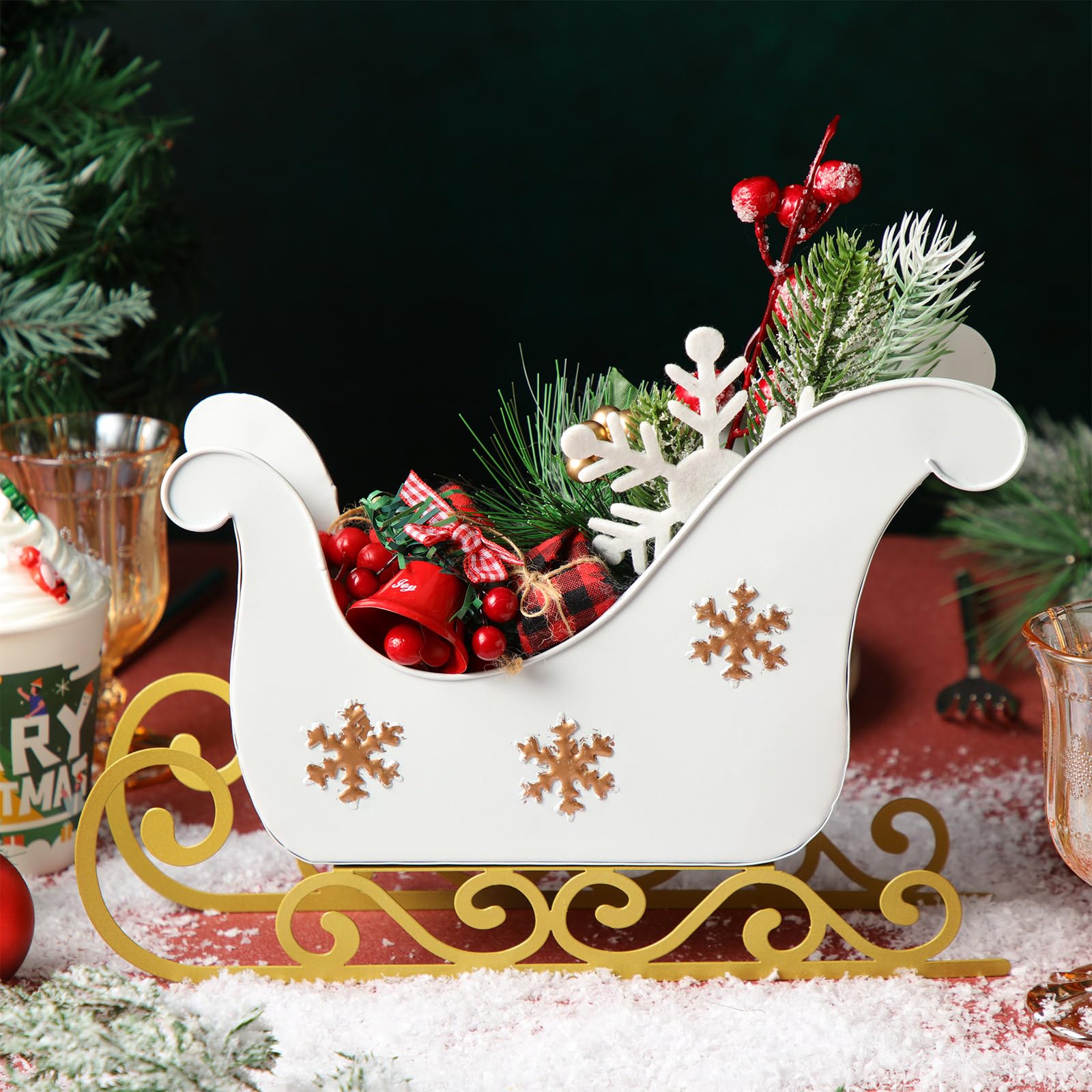 Amazon.com | Cinnvoice Christmas Sleigh Decoration Metal Tabletop ...