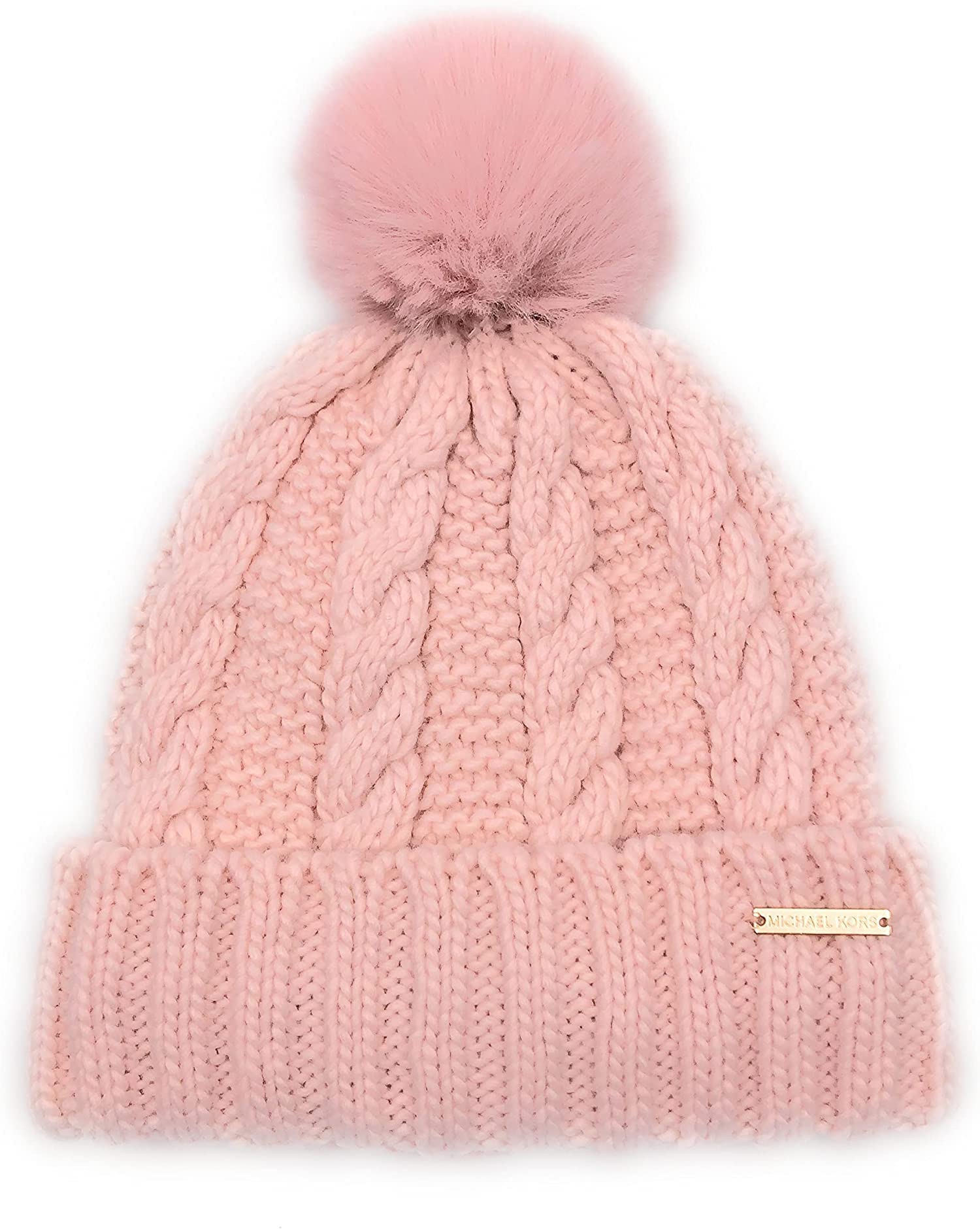 Michael Michael Kors Women`s Cable Knit Teddy Fleece Faux Fur Pom Pom ...