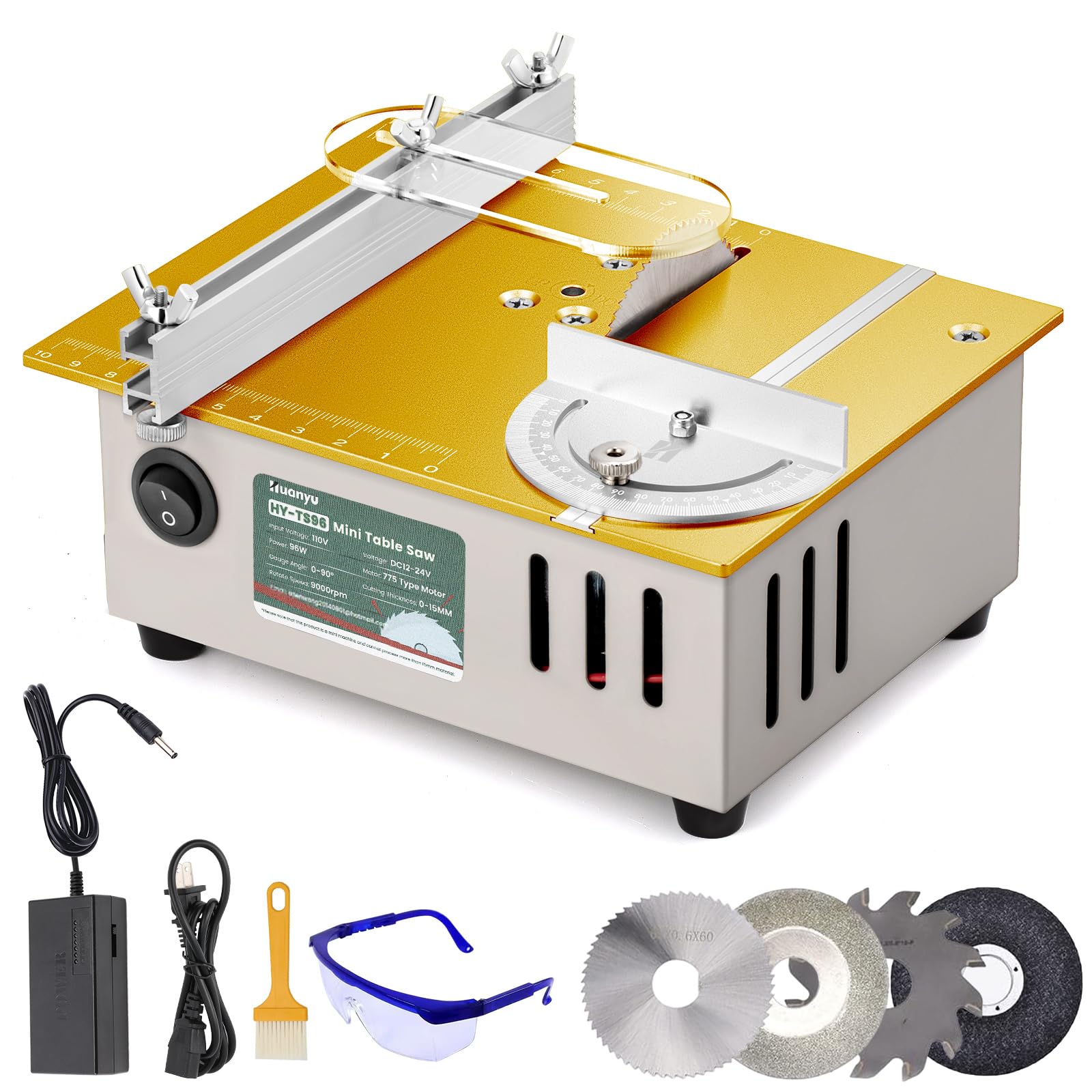 Huanyu Mini Table Saw 96W 9000RPM Hobby Electric Saw 7-Level Speed ...