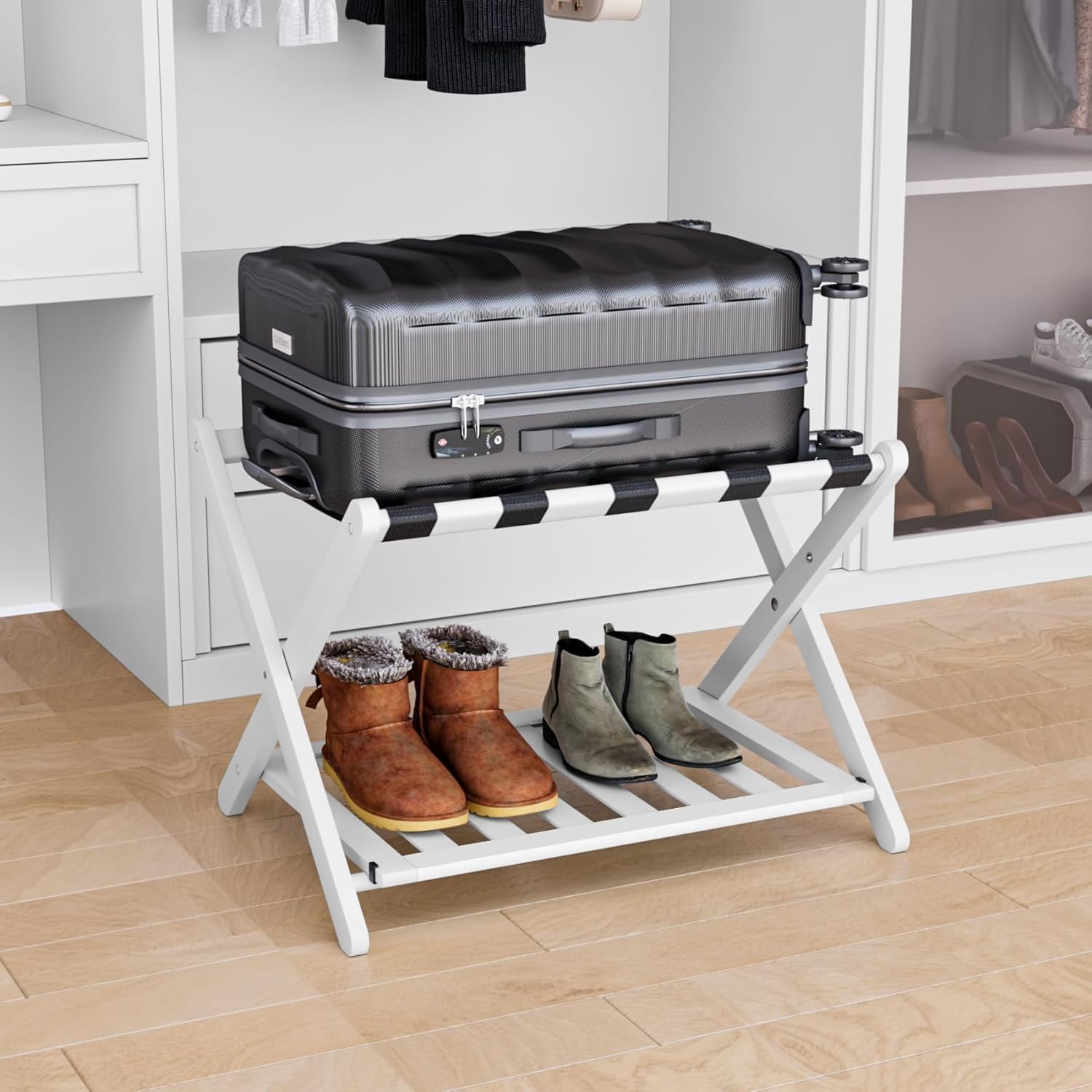 Amazon.com: CSL Premier Wood Luggage Rack for Hotel Guest Room, Bedroom ...