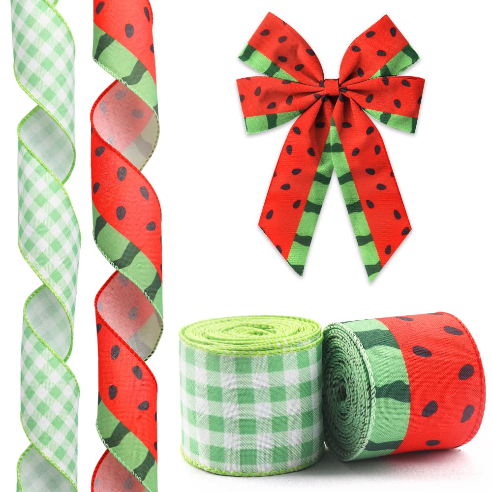 Amazon.com: Hying 2 Rolls Summer Watermelon Ribbons Wired for Wreath ...