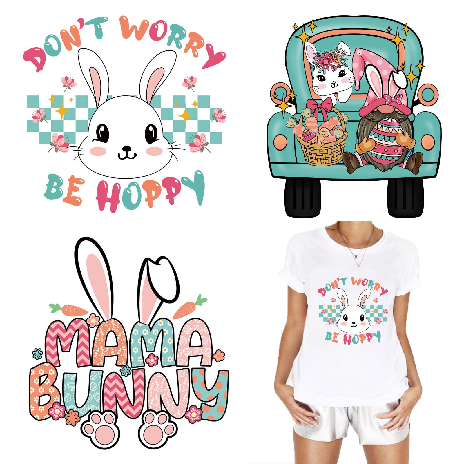 Easter Iron on Patches, 3 Sheets Easter Iron on Transfers Rabbit Iron ...