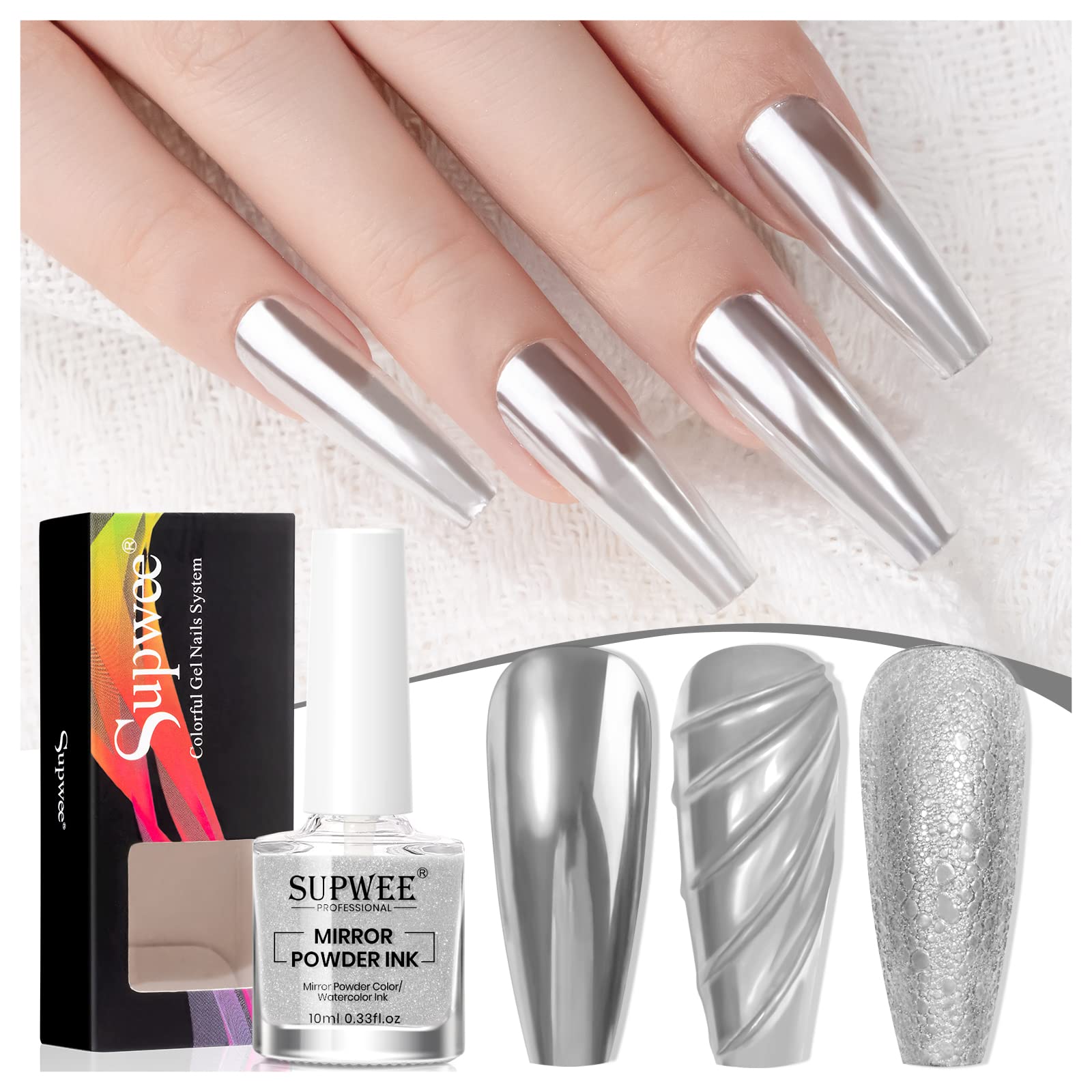 Amazon.com : SUPWEE Chrome Nail Polish Silver Metallic Liquid Chrome ...